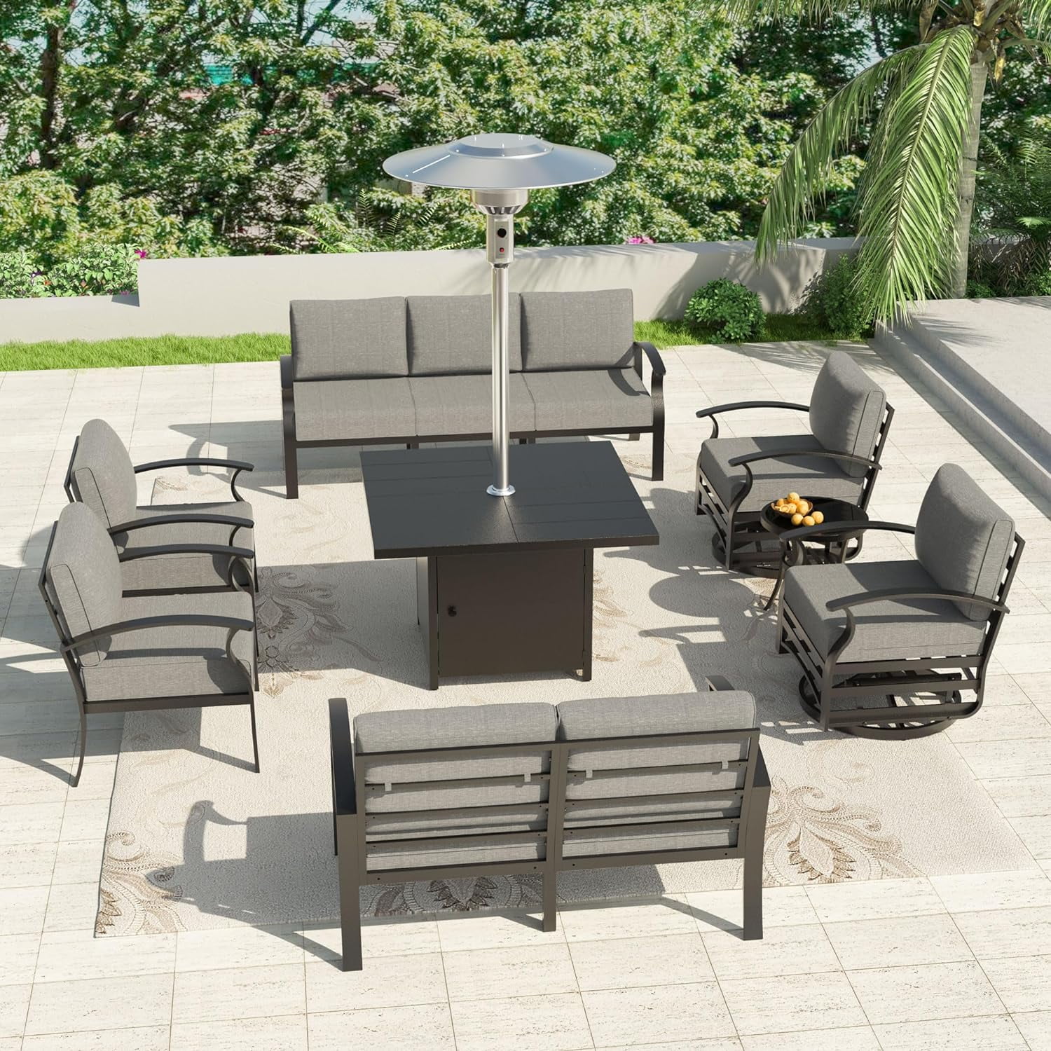 Gotland 9-Seat Aluminum Patio Set, 8-Piece Lounge Sectional with Table ...