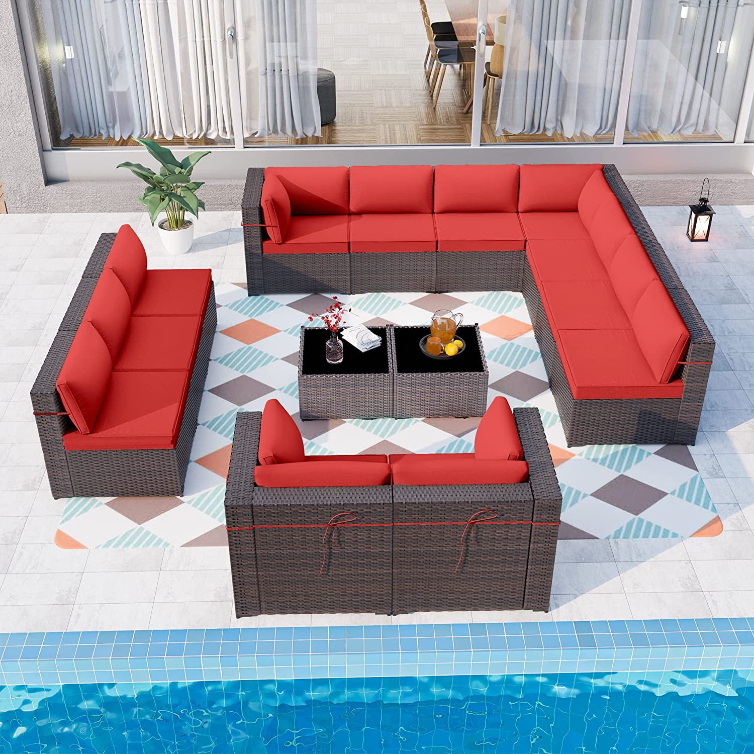 Gotland Outdoor Patio Furniture Set 14 Pieces Sectional Rattan Sofa Set ...