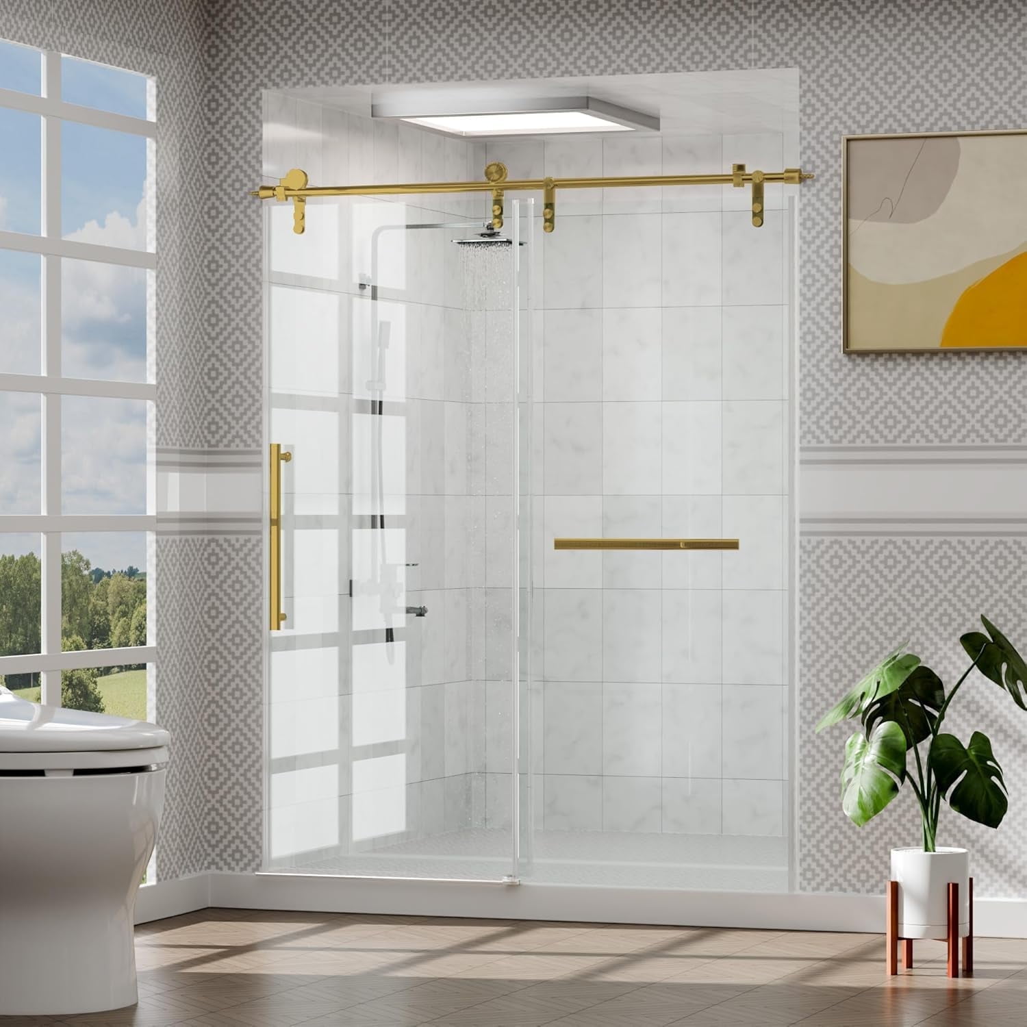 Gotland Shower Door 56-60" W × 76" H Frameless Glass Shower Door, 5/16 ...