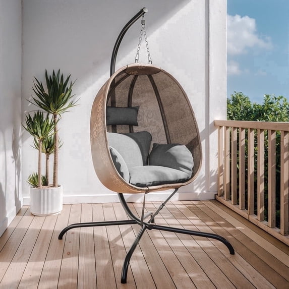 Gotland Textilene Hanging Swing Chair, Foldable Egg Chair with Stand ...