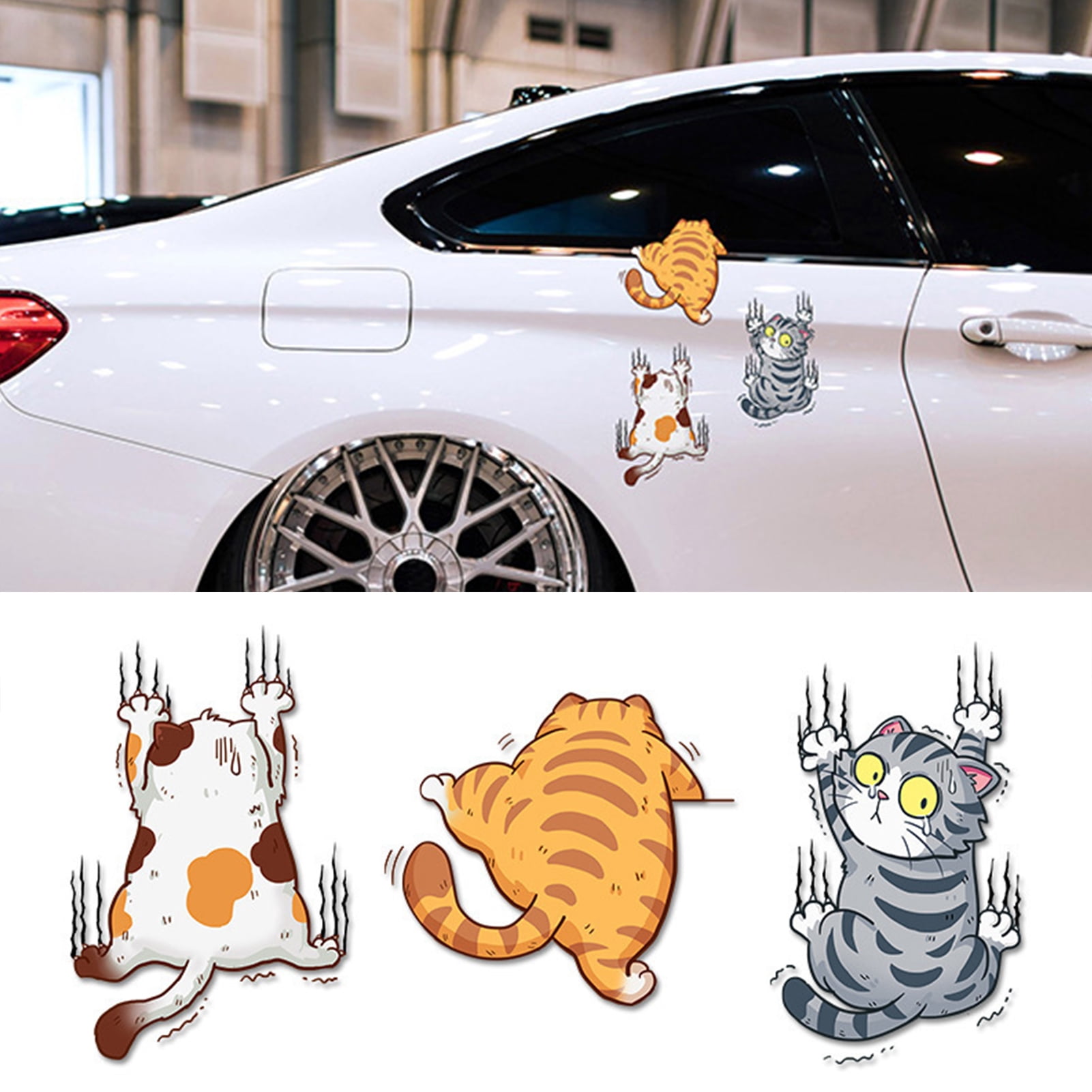 Gotofar 3Pcs/Set Cat Scratch Car Sticker Funny Weather-resistant Self ...