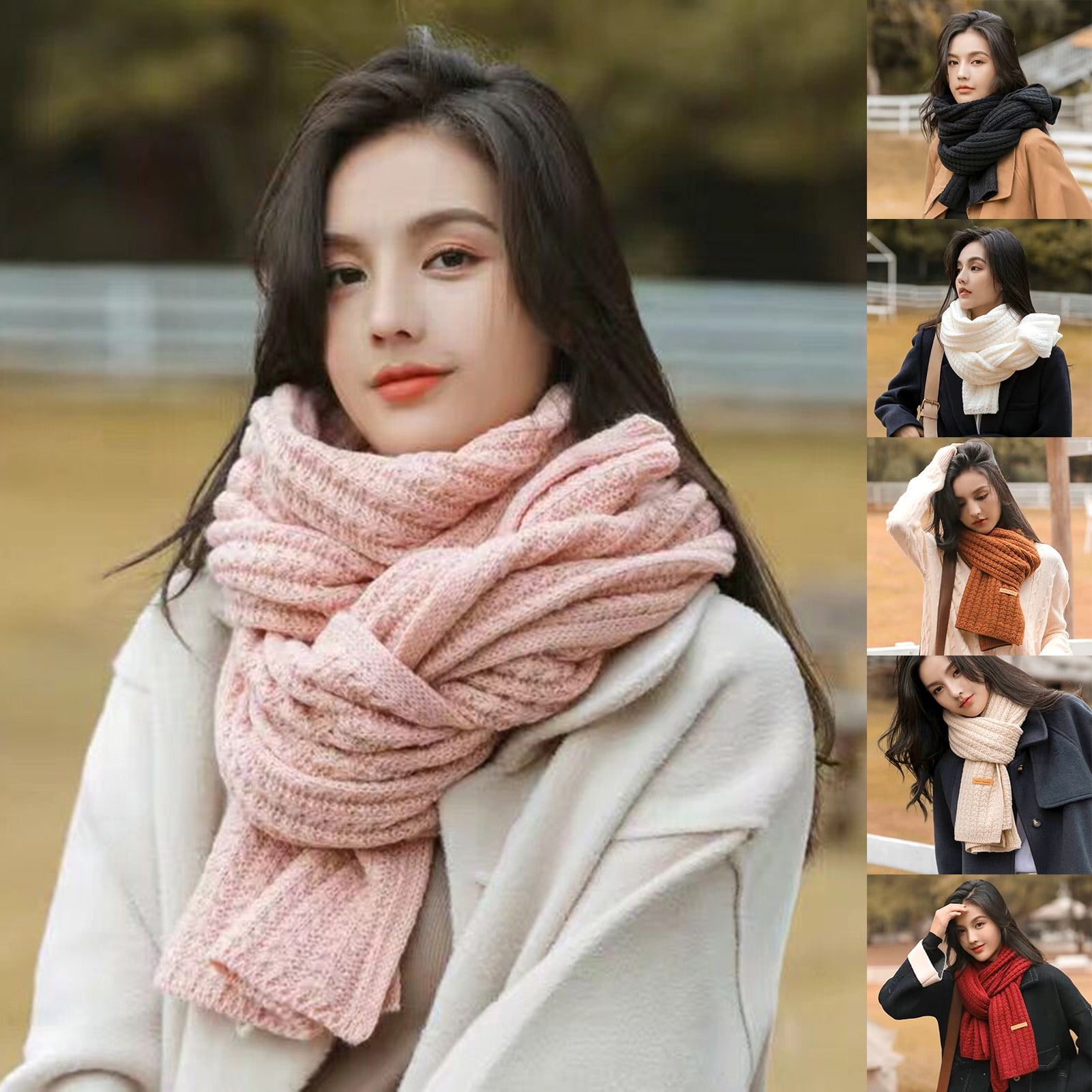 Gotofar Women Scarf Solid Color Keep Warm Skin-friendly Woolen Yarn ...