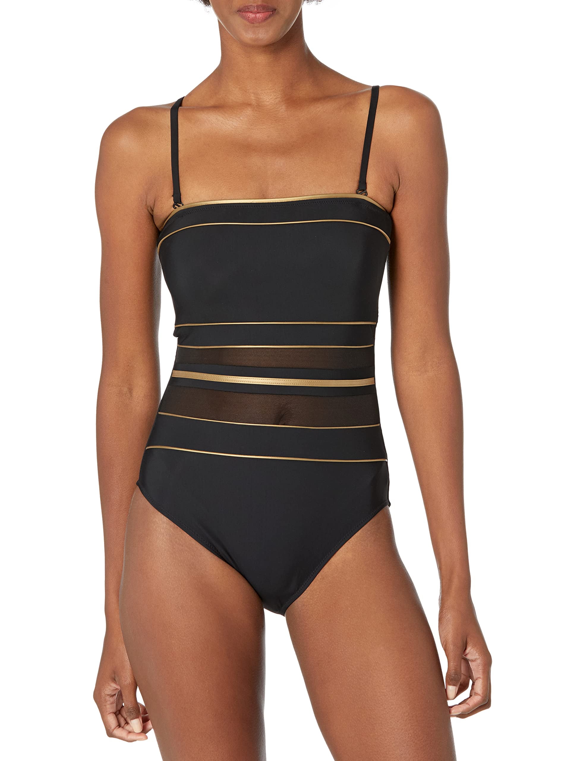 Gottex Womens Standard Onyx Bandeau One Piece Black Gold 44