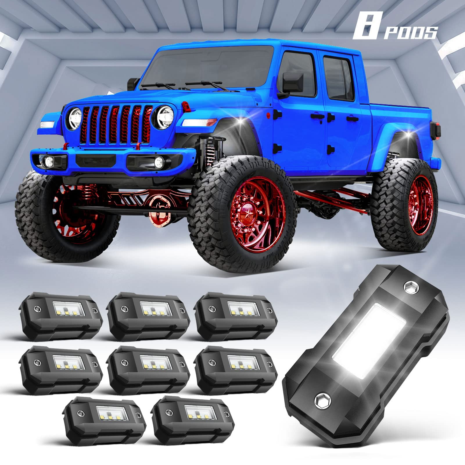 Gottow LED Rock Lights RRF12 White 8 pods for Car Truck SUV Offroad ...