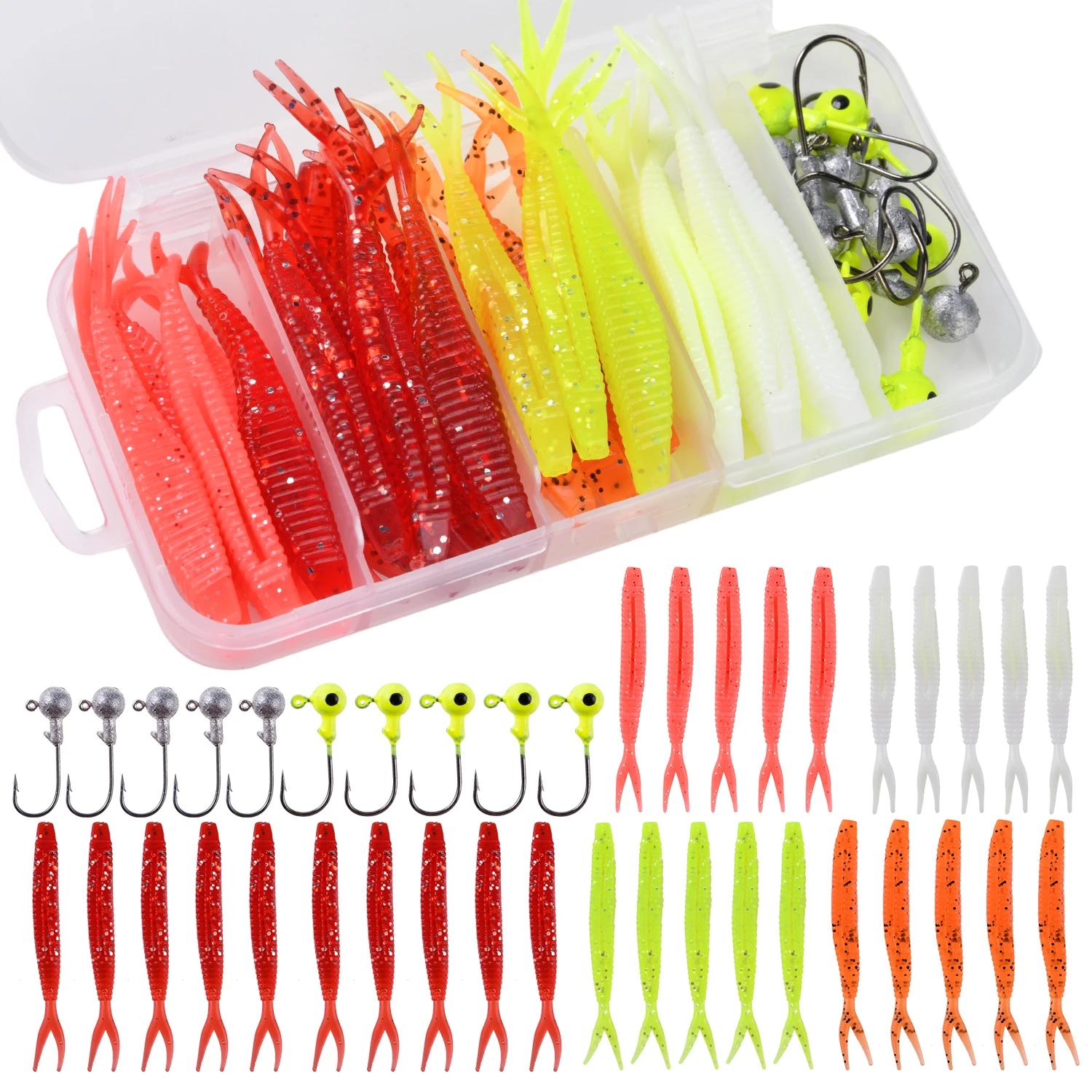 Goture 40pcs Soft Lures Kit, 5cm Soft Fishing Lures with 0.7g Cat Head ...