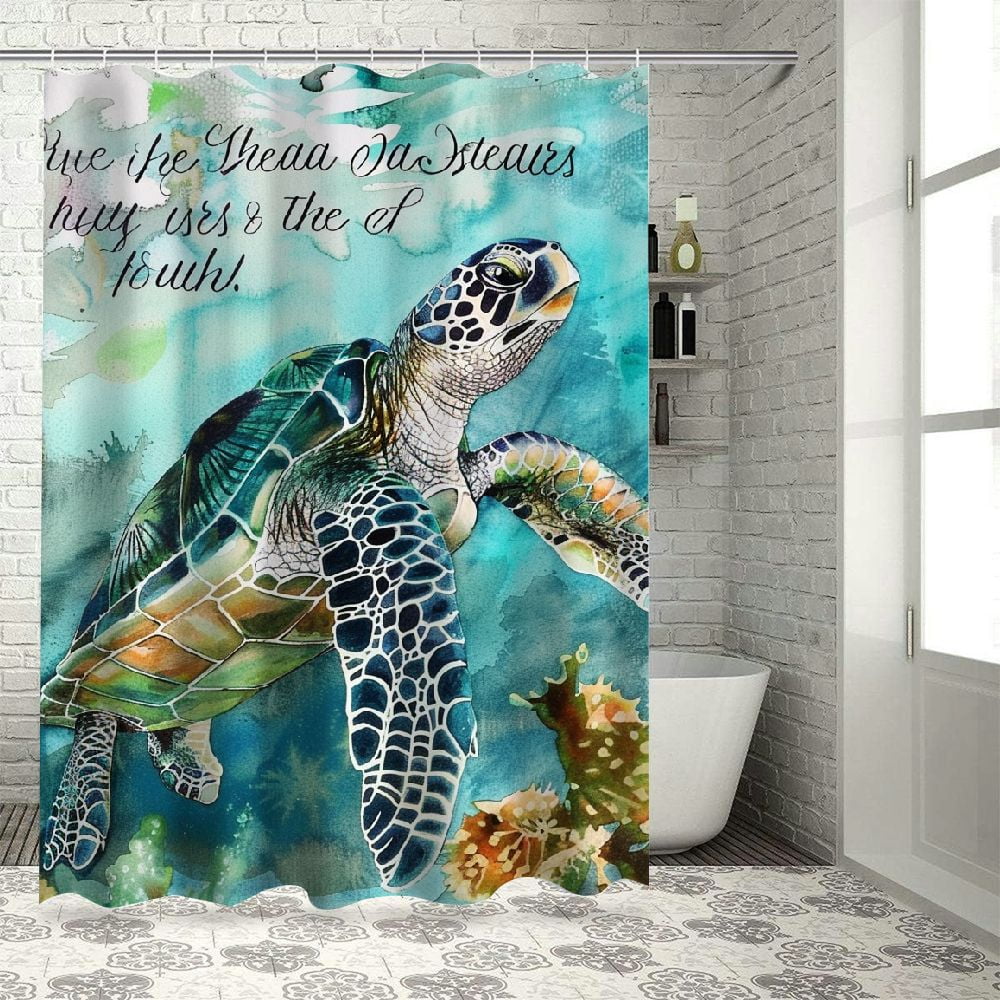 Gotuvs Beach Sea Turtle Shower Curtain Cool Turtle On Blue Teal