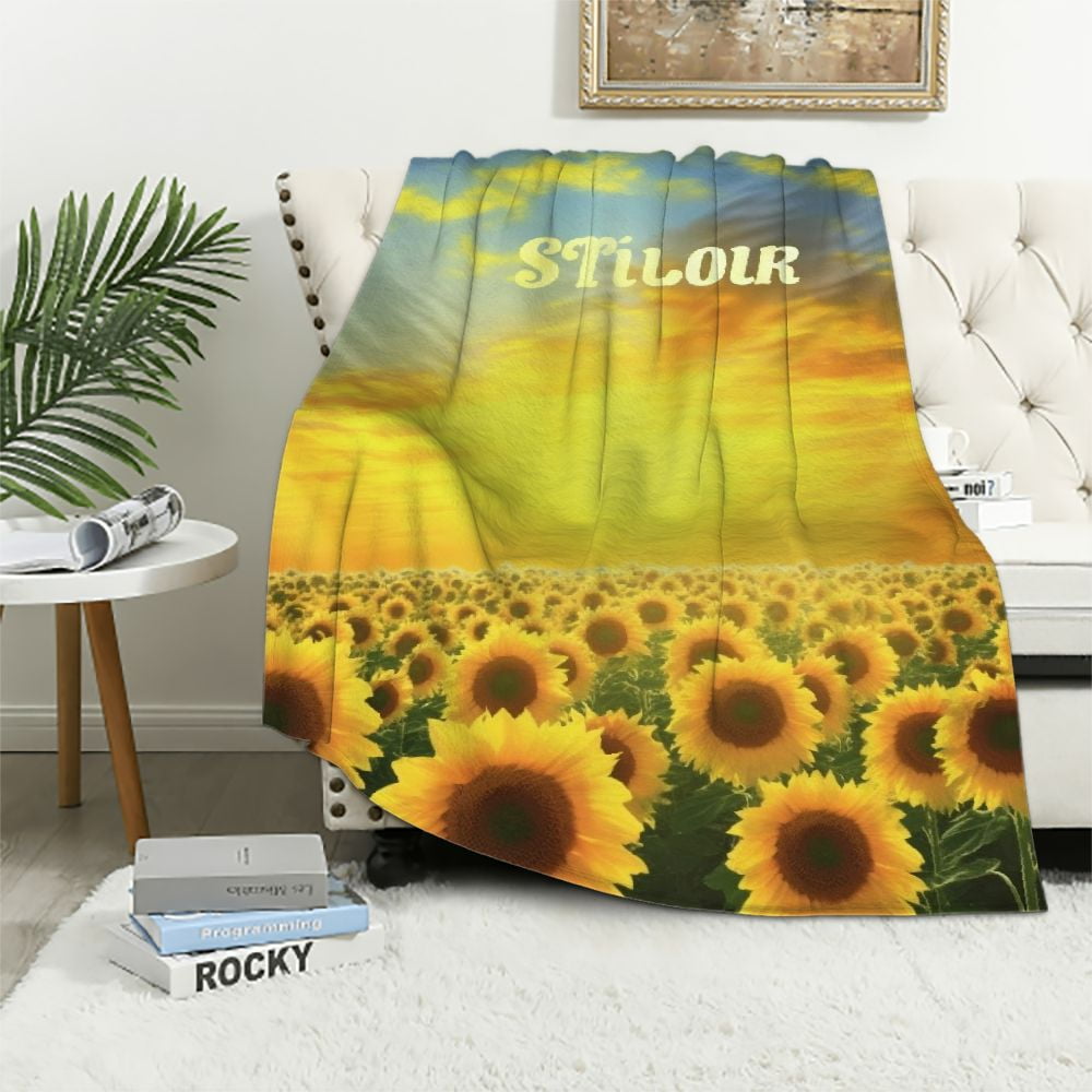 Gotuvs Custom Throw Blanket With Your Name Text Sunset Sunflowers