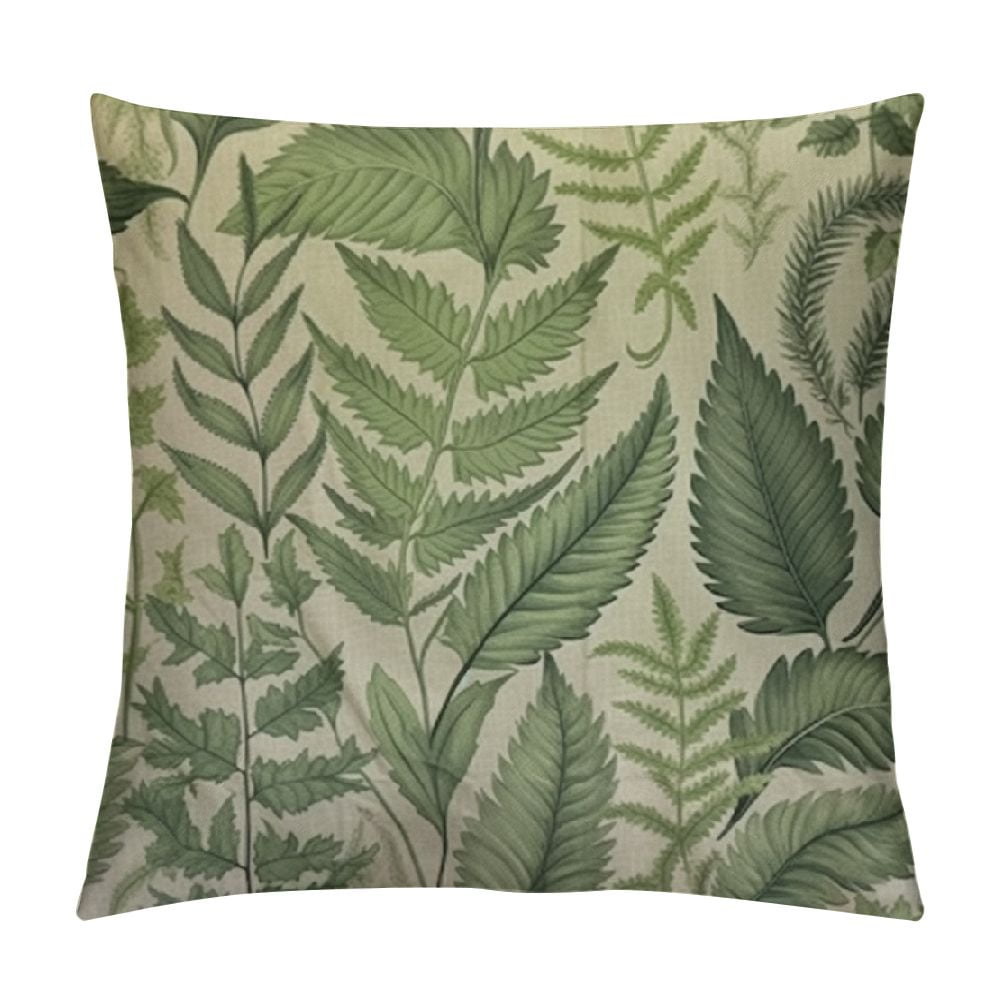 Gotuvs Leaves Throw Pillow Cover Green Leaves And Fern Pattern