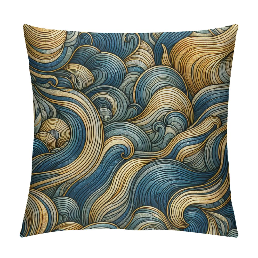 Gotuvs Square Green Teal Gold Abstract Striped Cushion Case Luxury