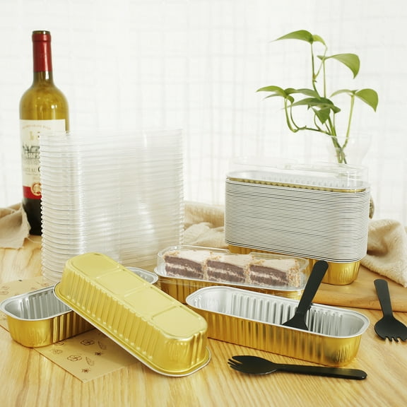 50 PACK Mini Cake Pans with Lids and Spoons,Rectangular Aluminum Foil ...