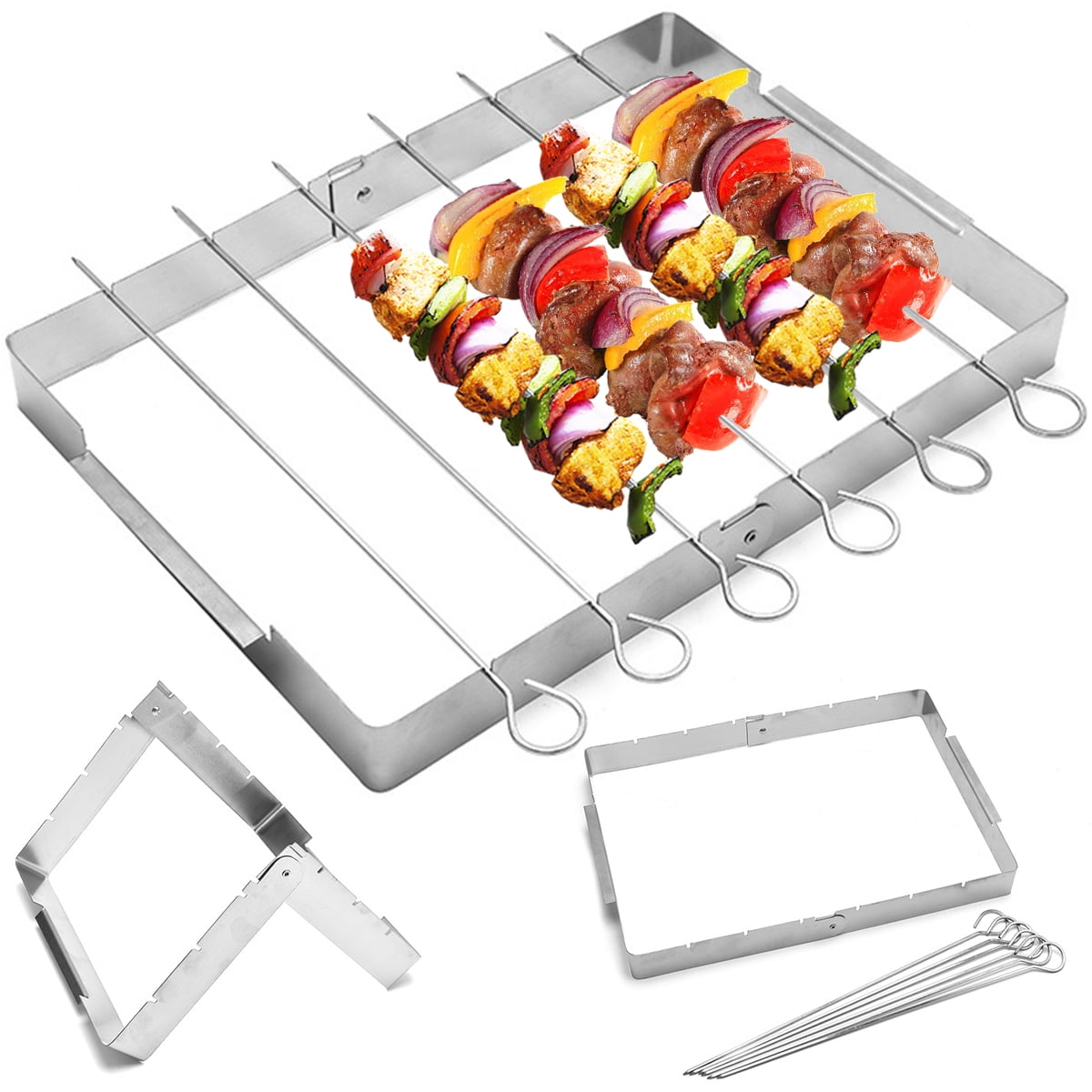 Gotydi BBQ Skewer Rack Stainless Steel BBQ Metal Skewers Foldable ...