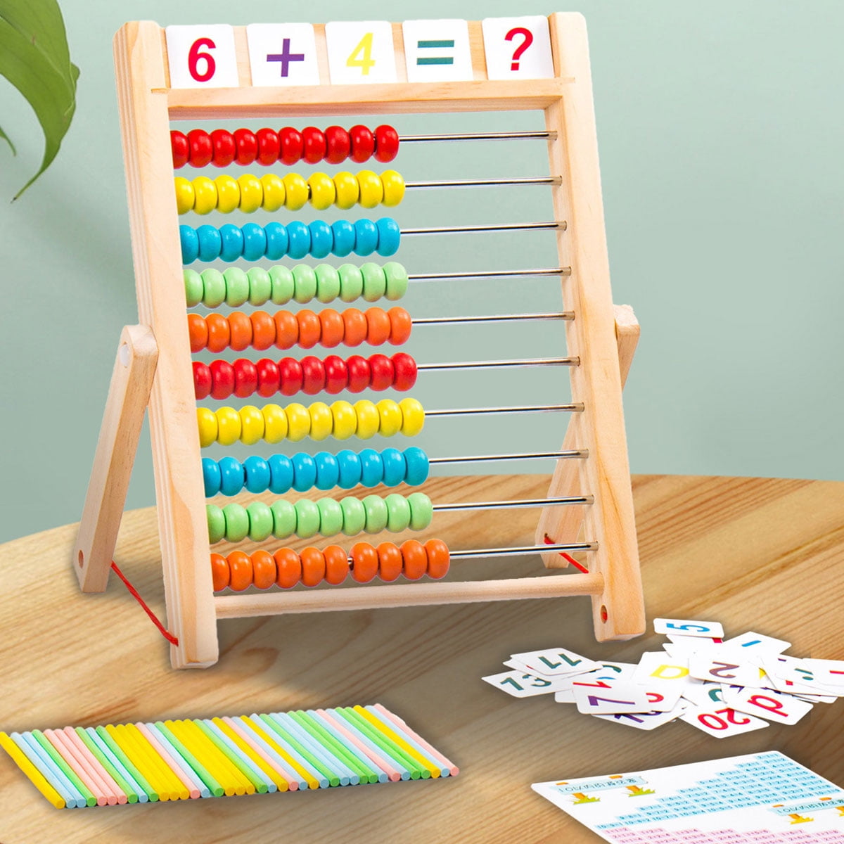 Gotydi Wooden Abacus for Kids Math 10-Row Wooden Frame Abacus with ...