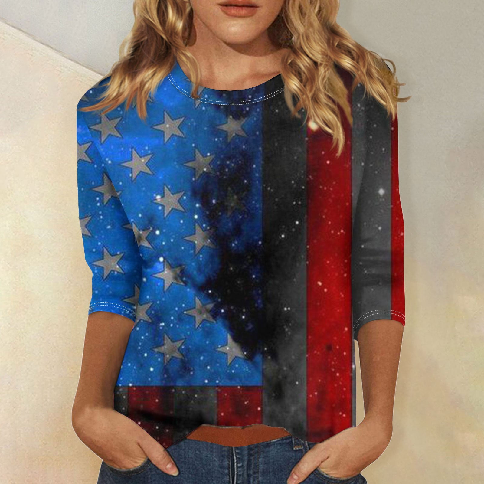 Gotyou American Flag Tops, 2024 Trendy 3/4 Sleeve Tops for Women T ...