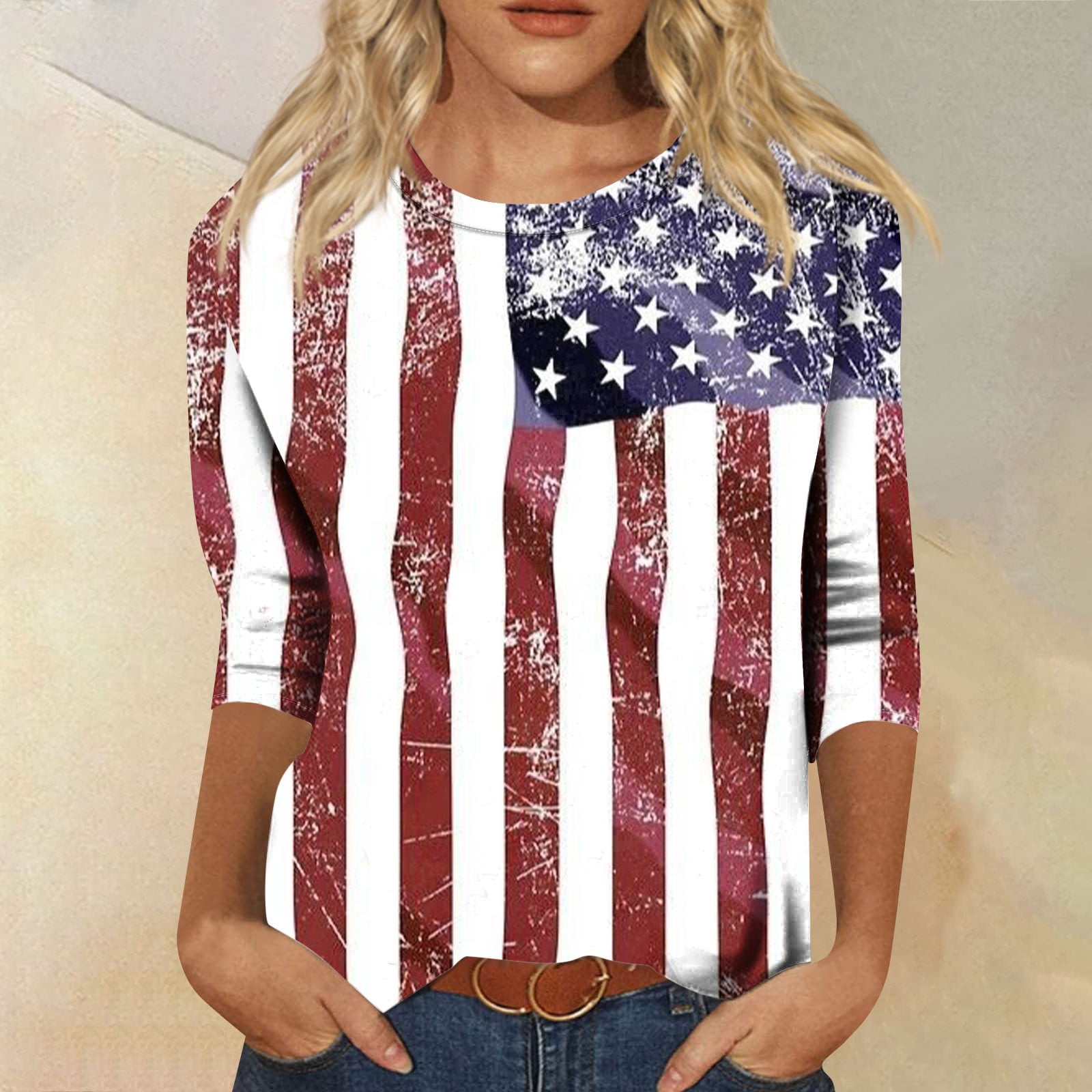 Gotyou American Flag Tops, 3/4 Sleeve Shirts for Women Independence Day ...