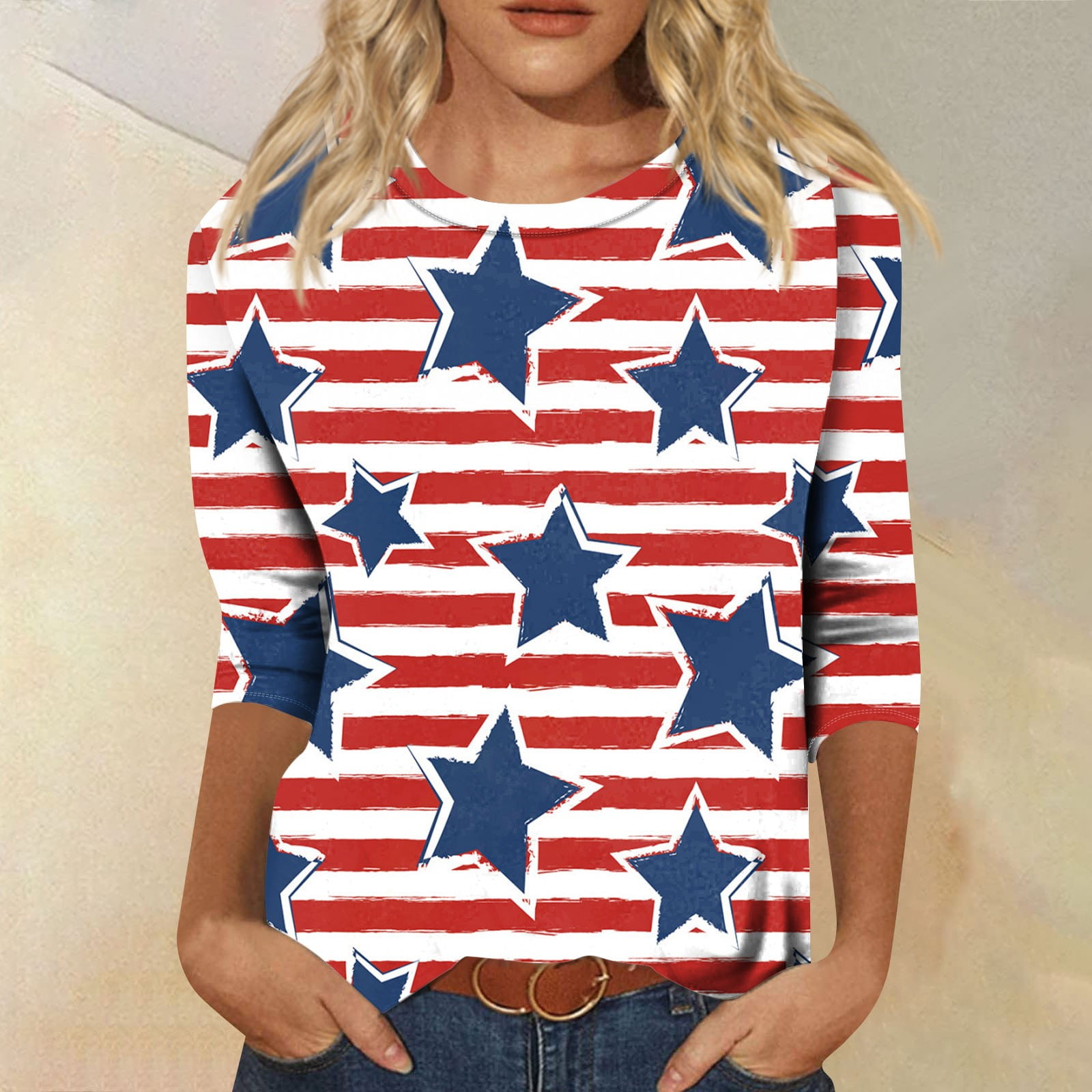 Gotyou American Flag Tops, 3/4 Sleeve Shirts for Women Independence Day ...