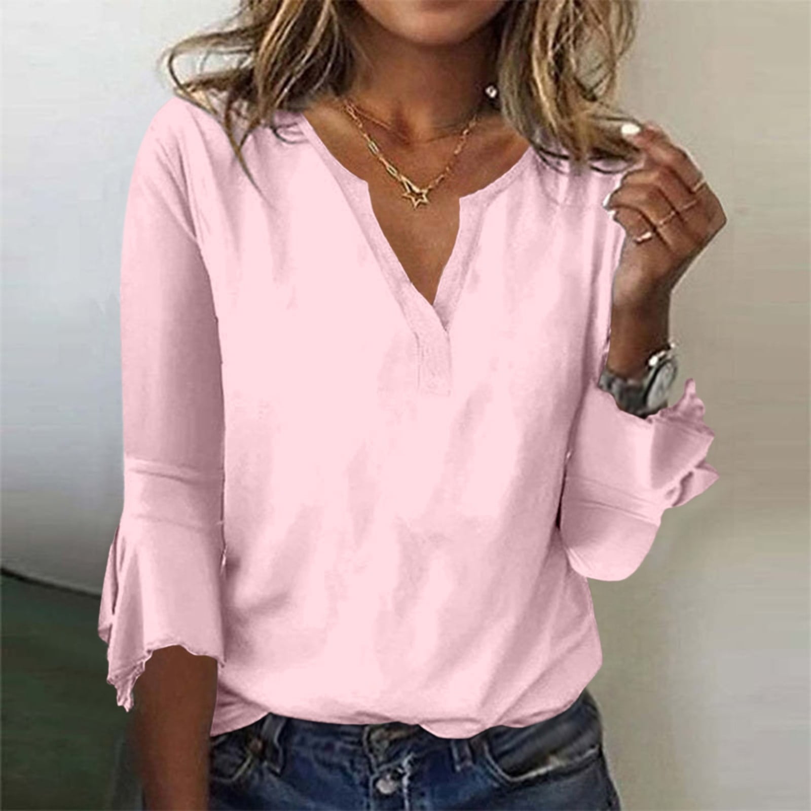 Gotyou Womens Tops Summer, Women's Top Loose Casual V-Neck Solid Color ...