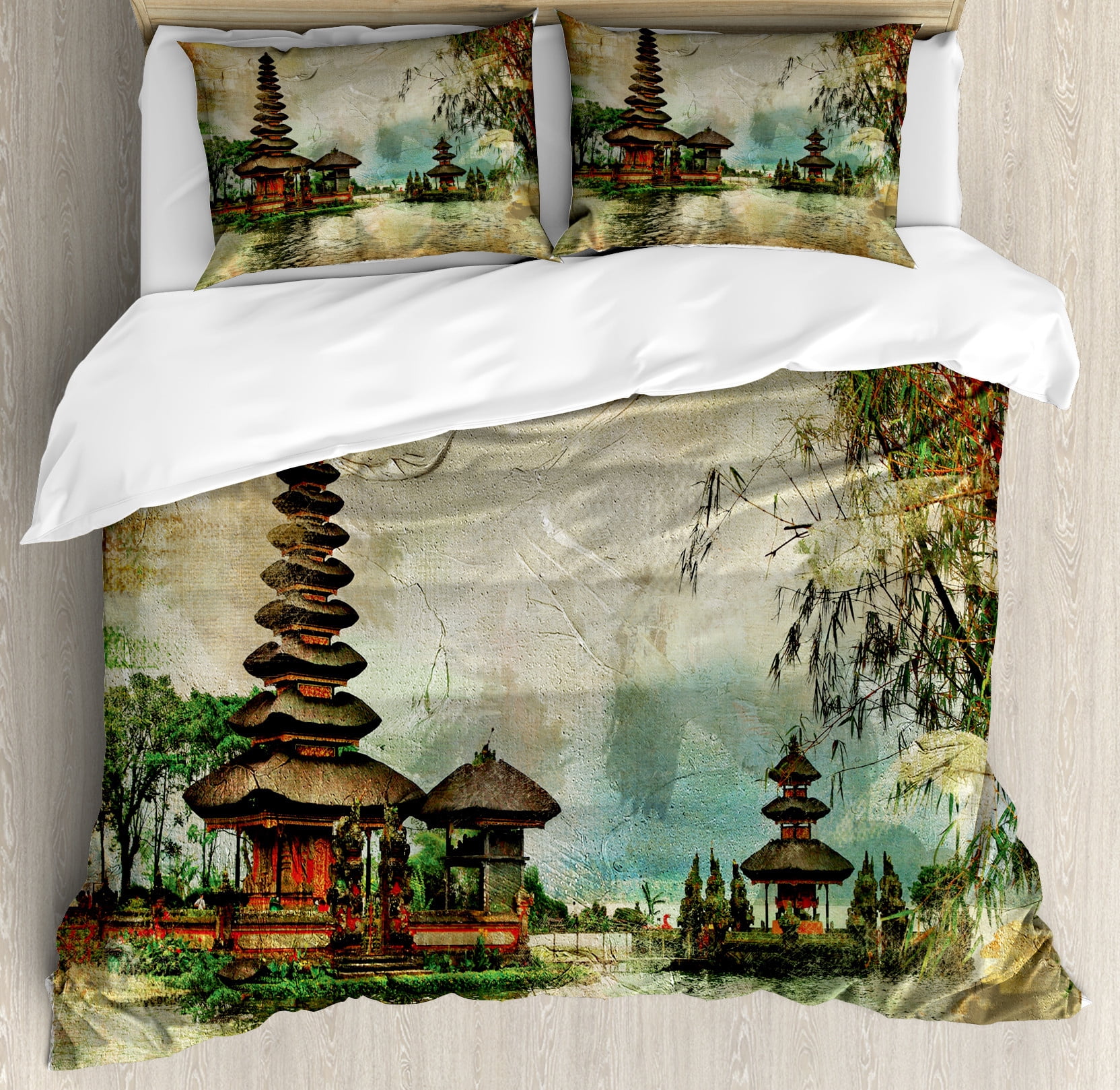 Gouache Duvet Cover Set, Balinese Architecture Far Eastern History ...