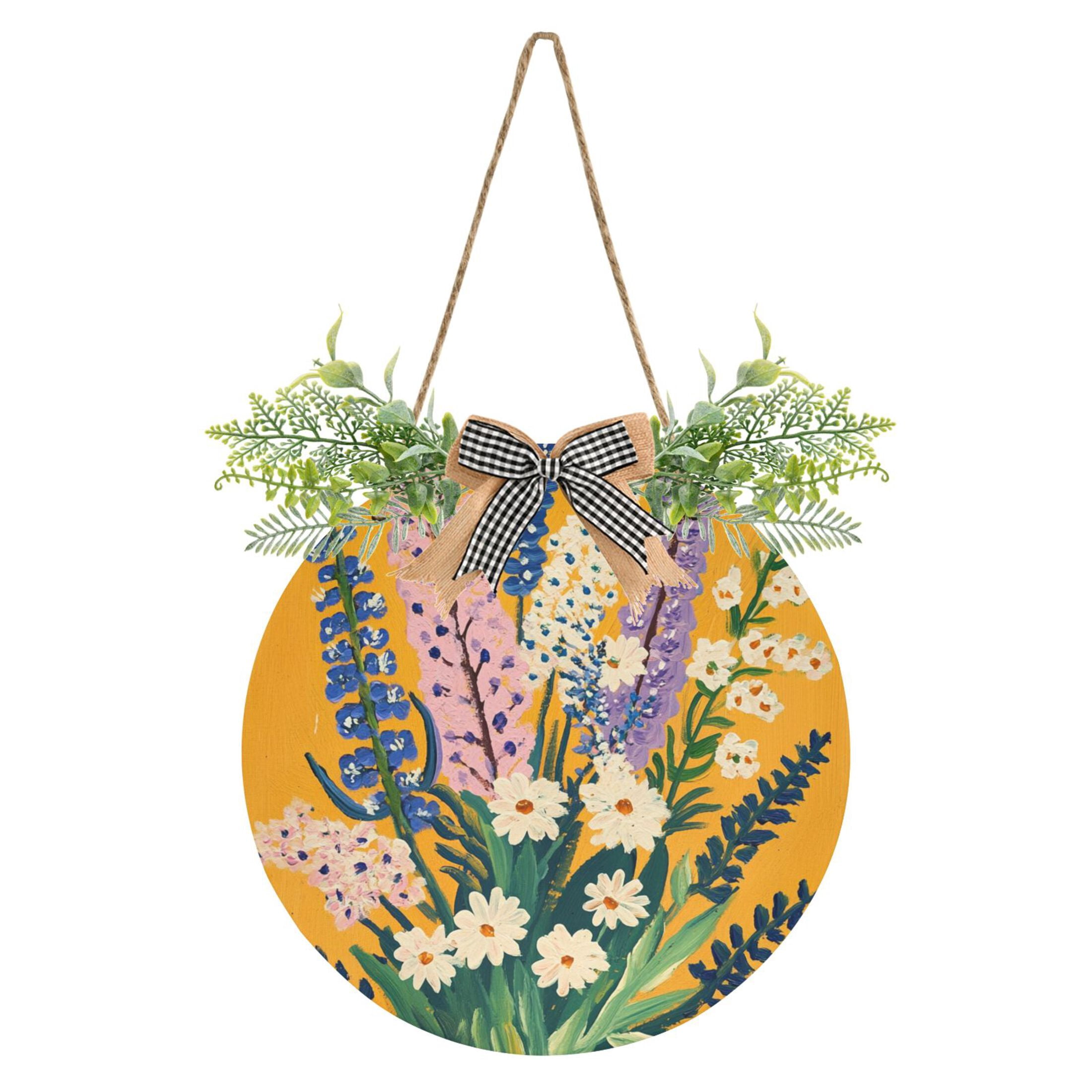 Gouache on Lavender Daisy Front Door Porch Decoration Hanging Sign with ...