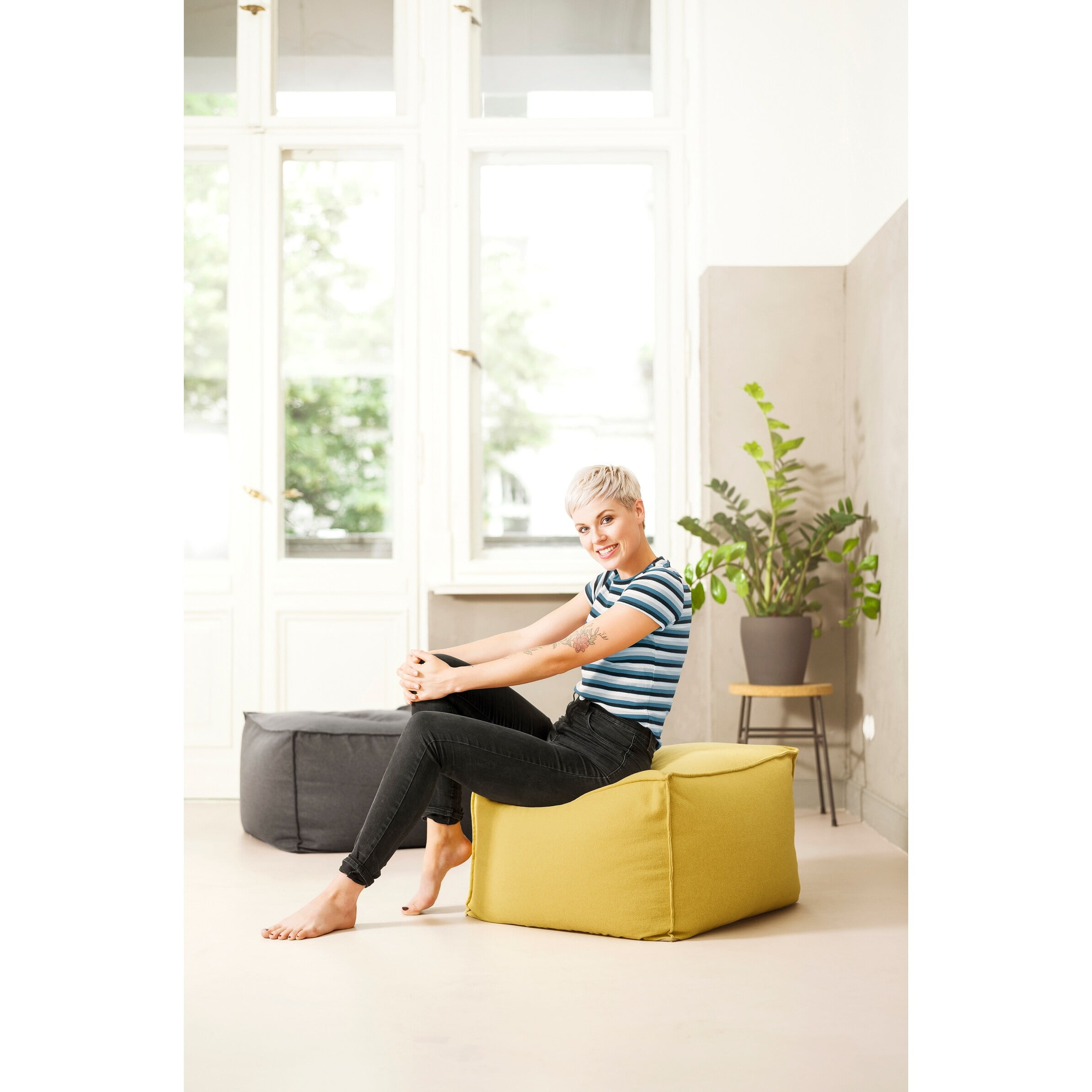 Gouchee Home Loft Felt Ottoman Indoor Bean Bag Mustard - Walmart.com