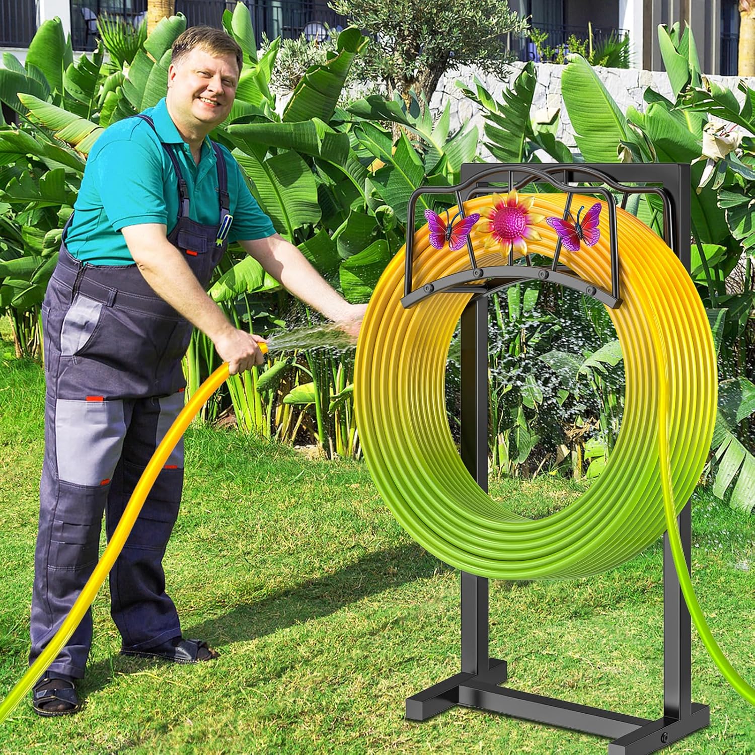 Gouisalin Garden Hose Holder, Heavy Duty Metal Water Hose Holders Stand ...