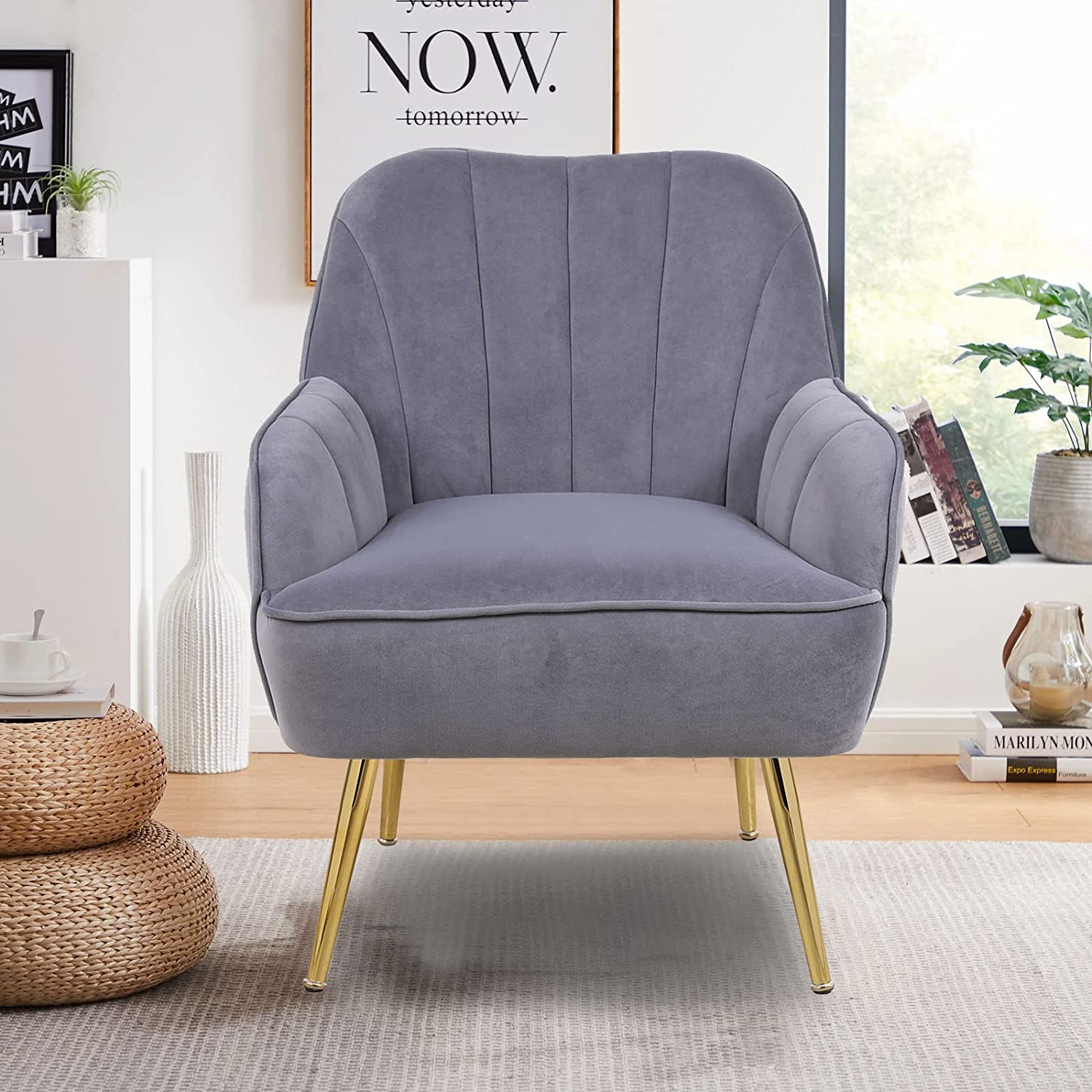 Goujxcy Accent Chair, Velet Upholstered Armchair, Tufted Small Living ...