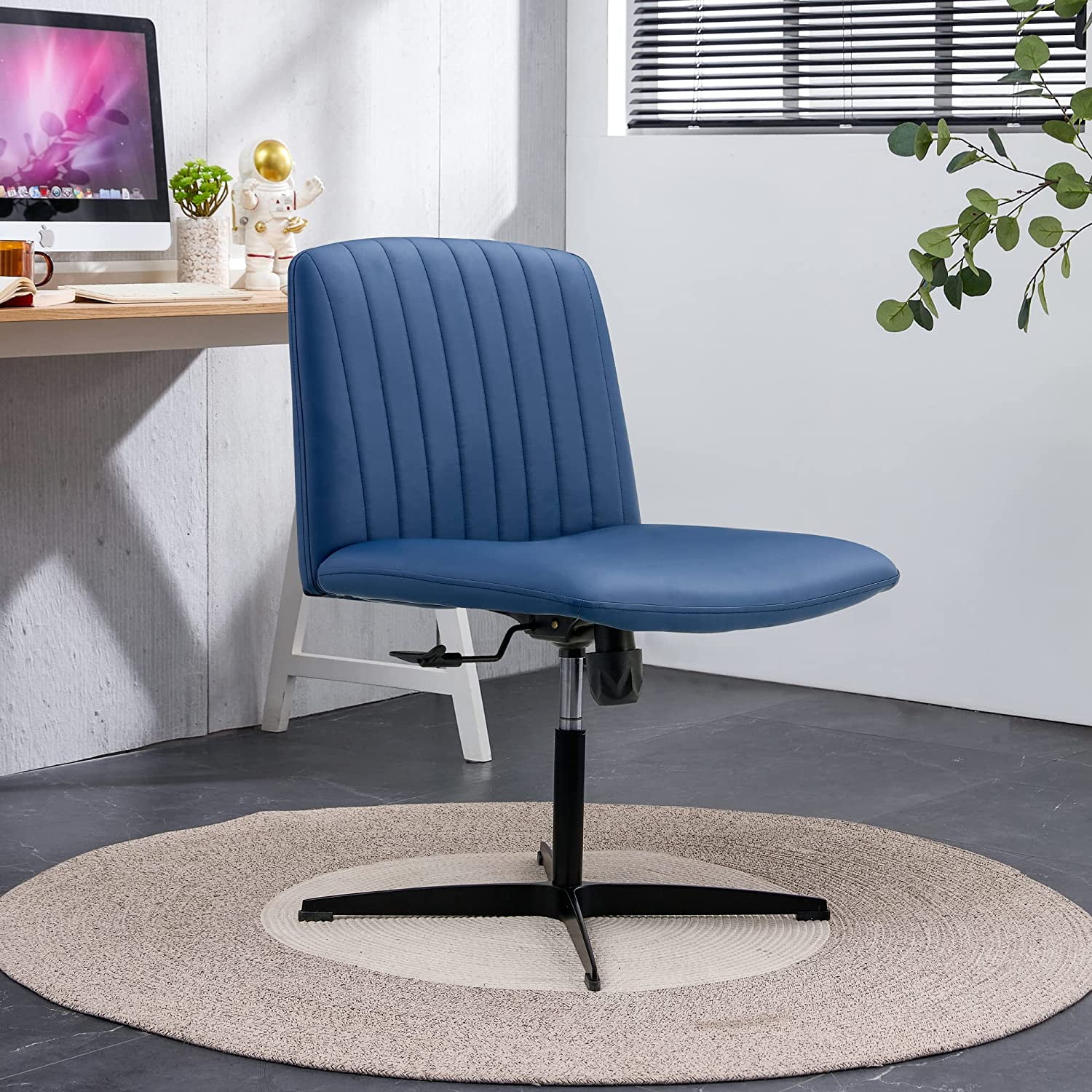 Goujxcy Home Office Chair, Modern Mid-Back Tufted PU Computer Desk ...