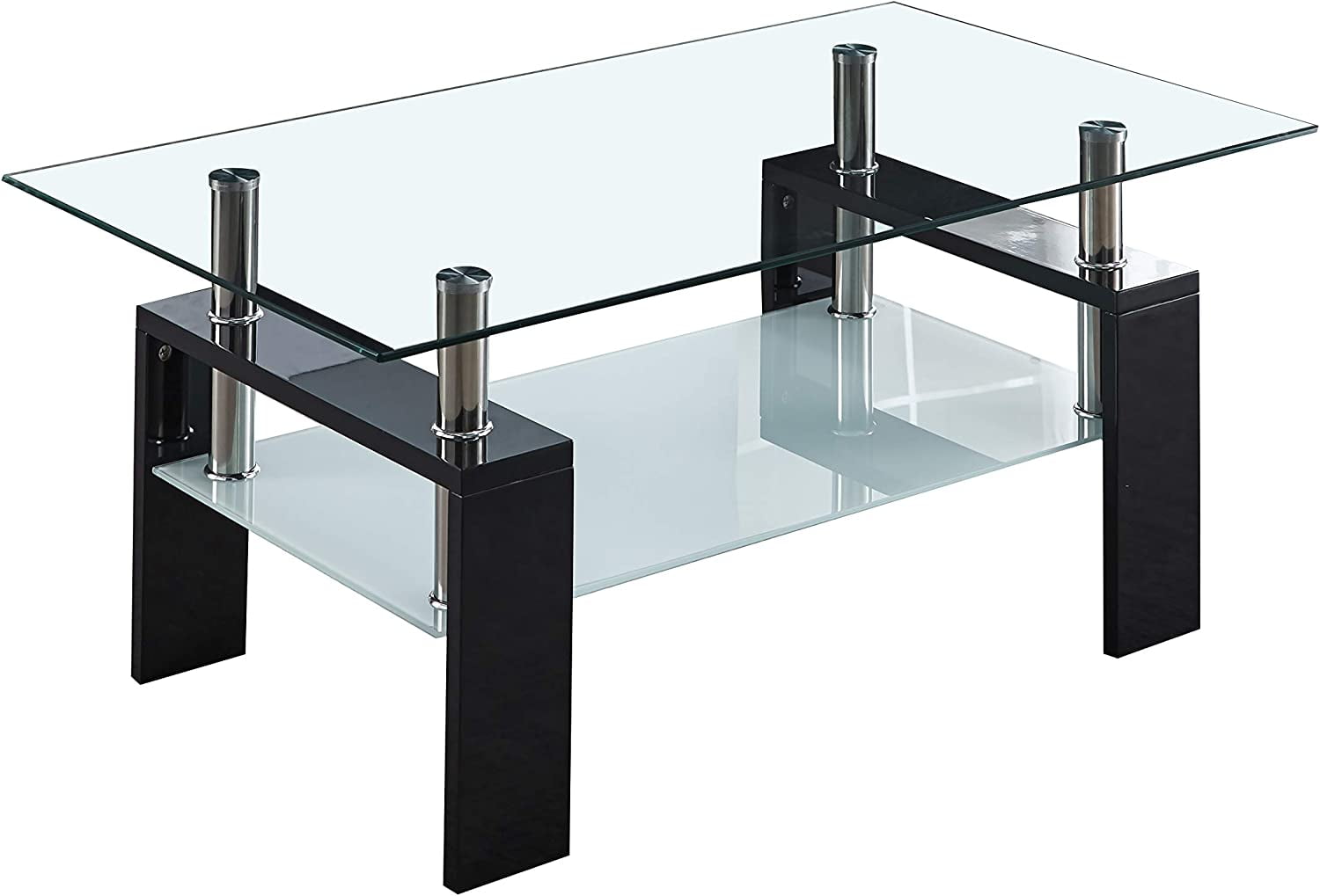 Goujxcy Rectangle Glass Coffee Table, Modern Clear Coffee Table with ...
