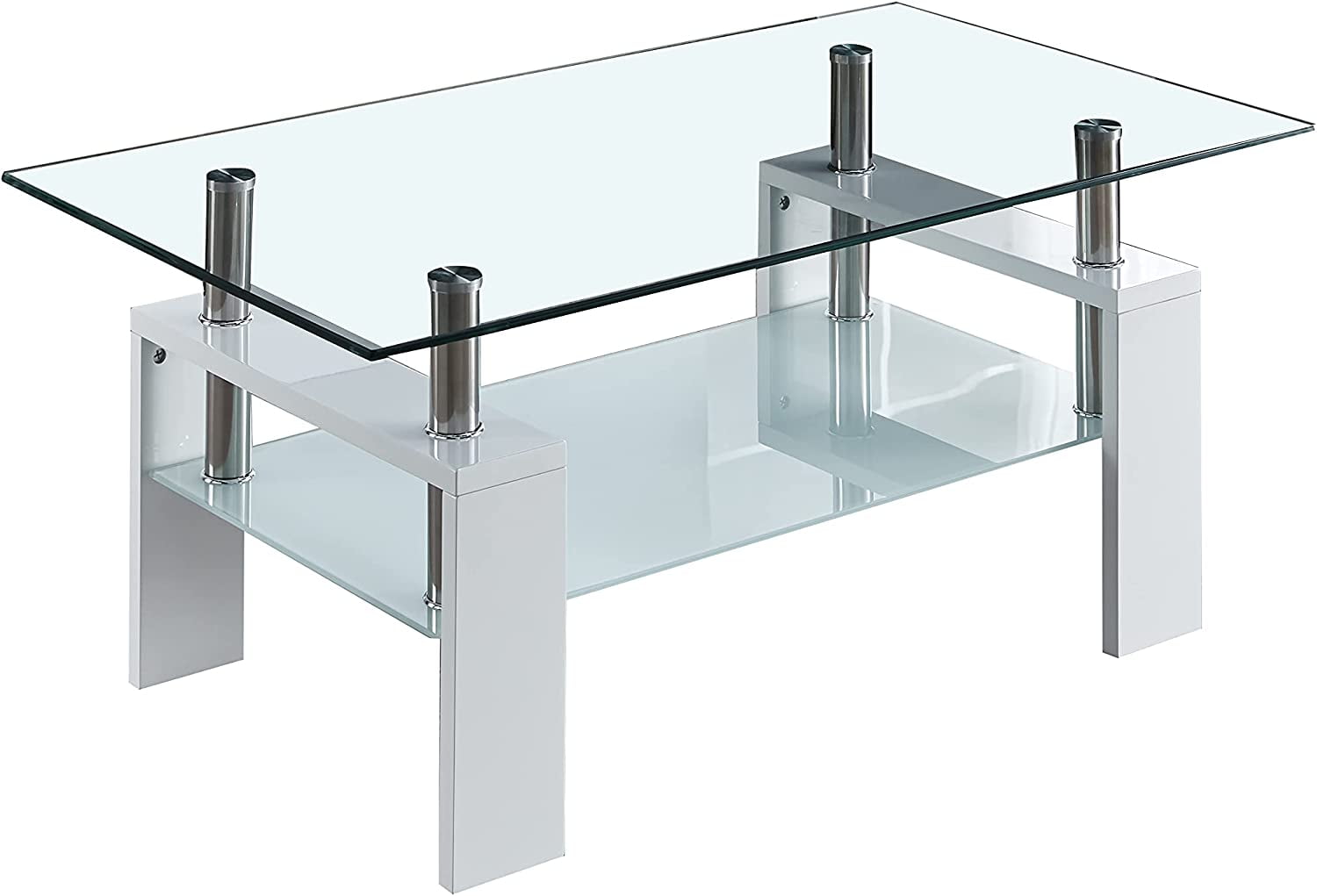 Goujxcy Rectangle Glass Coffee Table, Modern Clear Coffee Table with ...