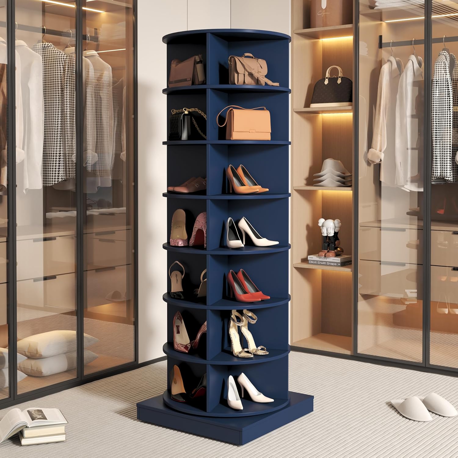 Goujxcy Rotating Shoe Rack - Revolving Storage Organizer, Free Standing ...