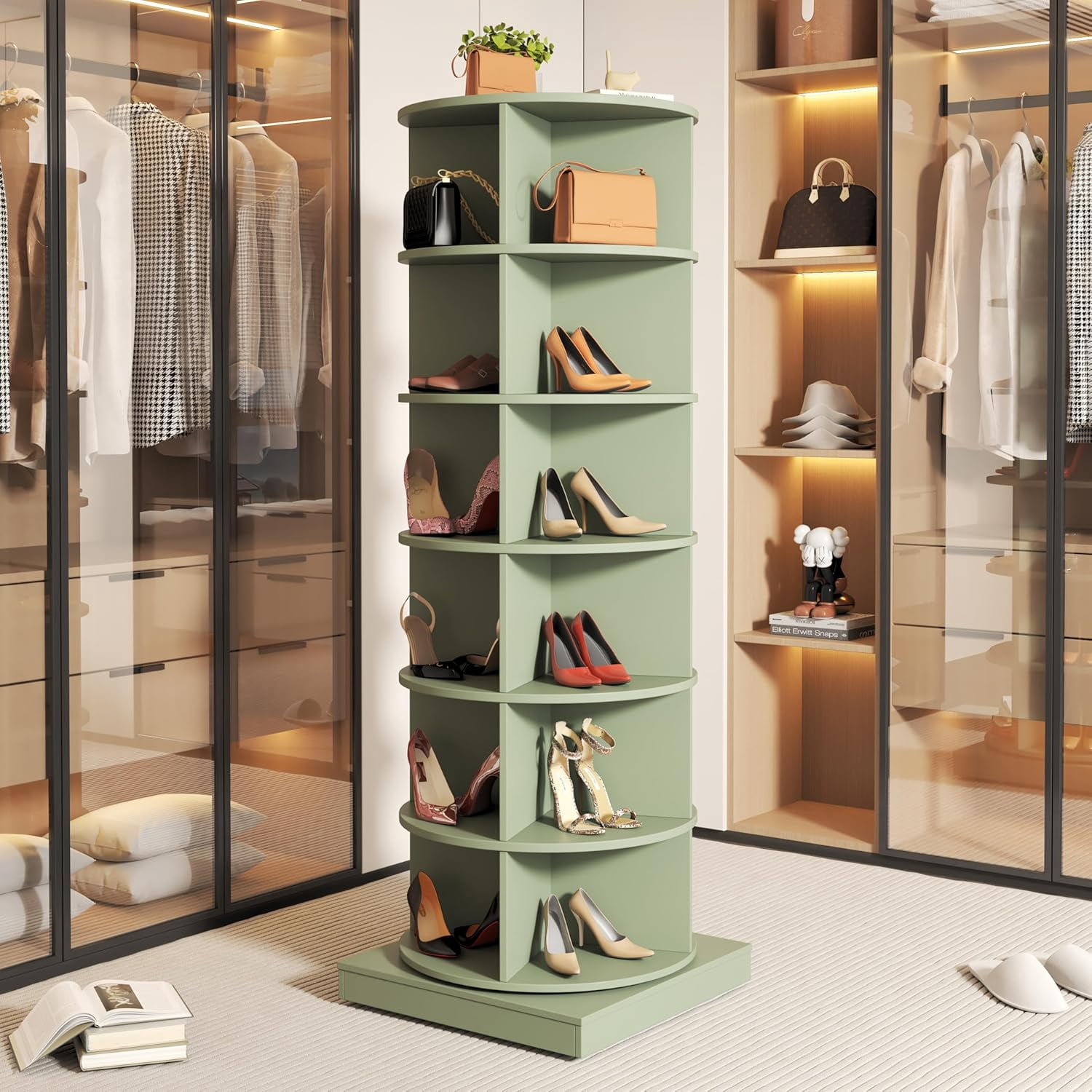 Goujxcy Rotating Shoe Rack - Revolving Storage Organizer, Free Standing ...