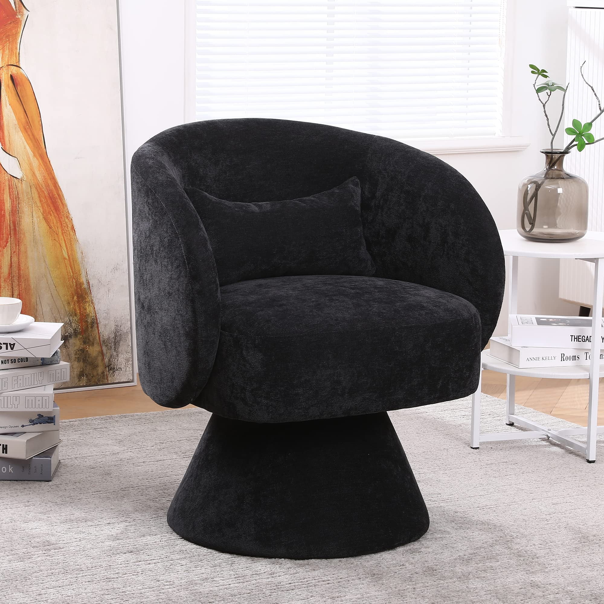 Goujxcy Swivel Accent Chair Armchair, Round Barrel Chair, Comfy ...