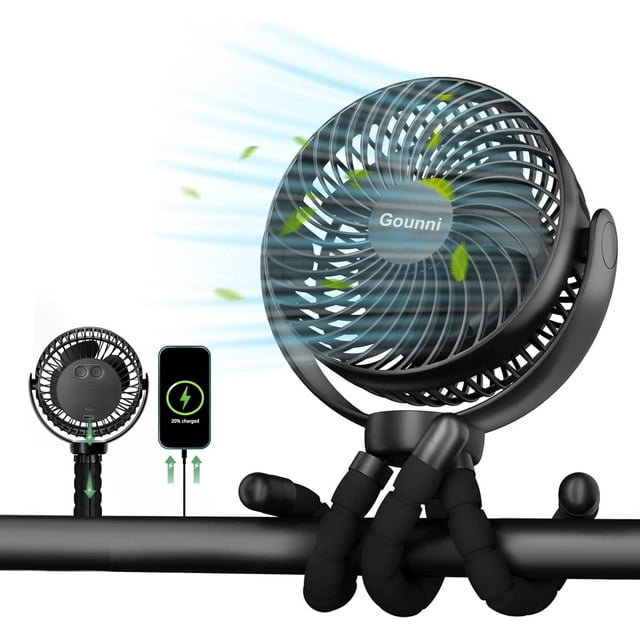 Gounni Rechargeable Stroller Fan 10000mAh, USB, Attachable, 3 Speeds ...