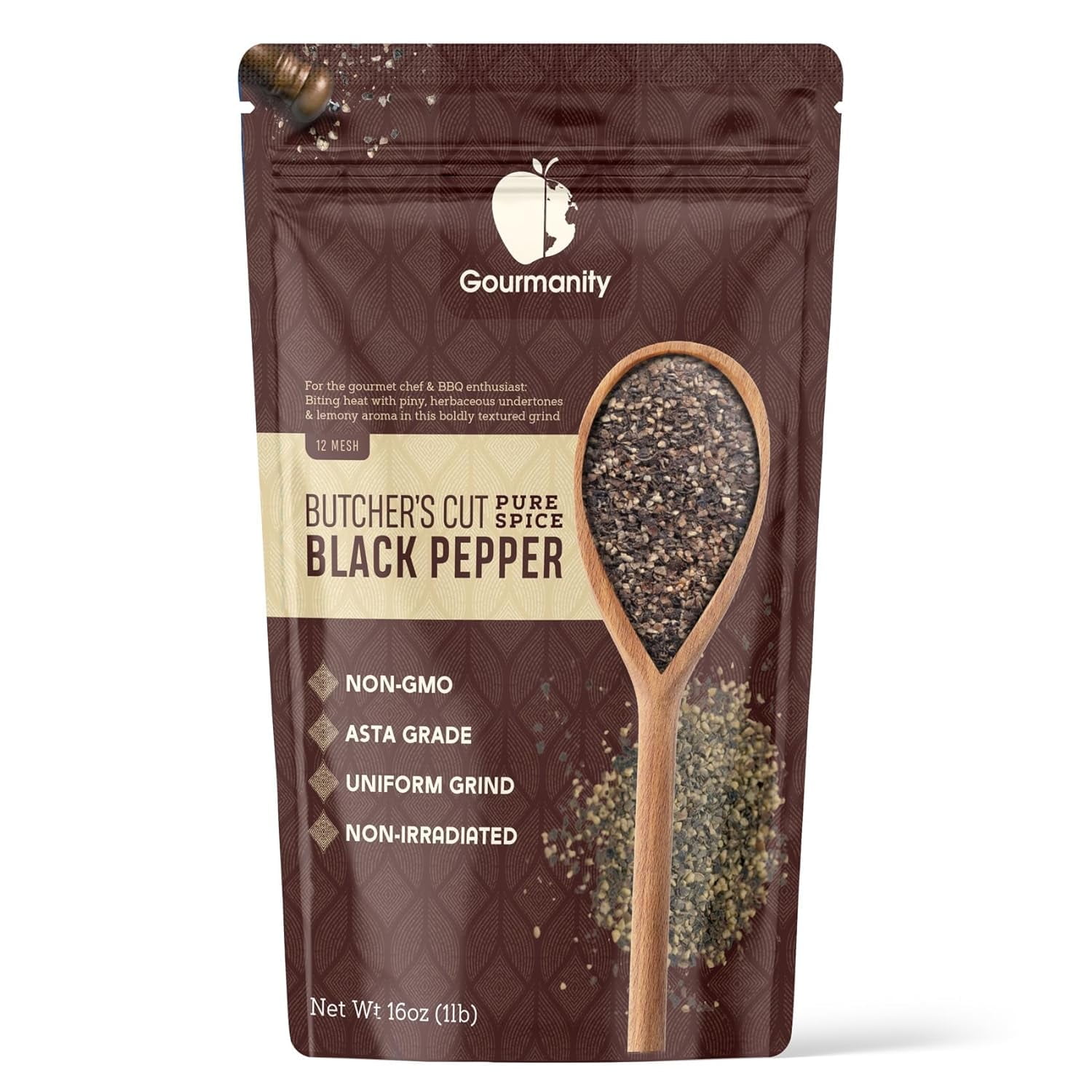 Gourmanity Coarse Black Pepper, 1lb Butcher's Cut, 12 Mesh, Coarse ...