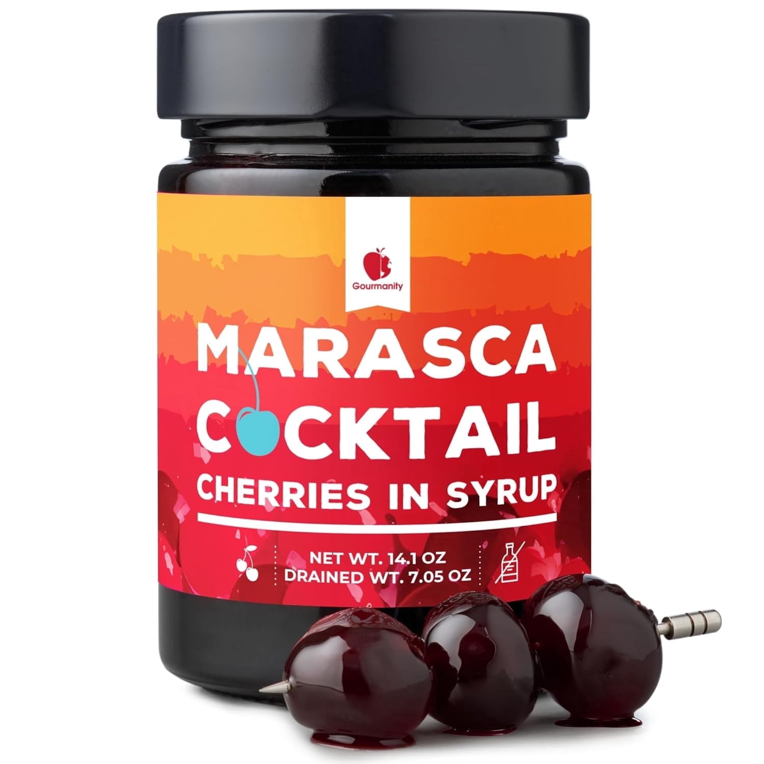 Gourmanity Cocktail Maraschino Cherries 14.1oz Jar from Italian Grown ...