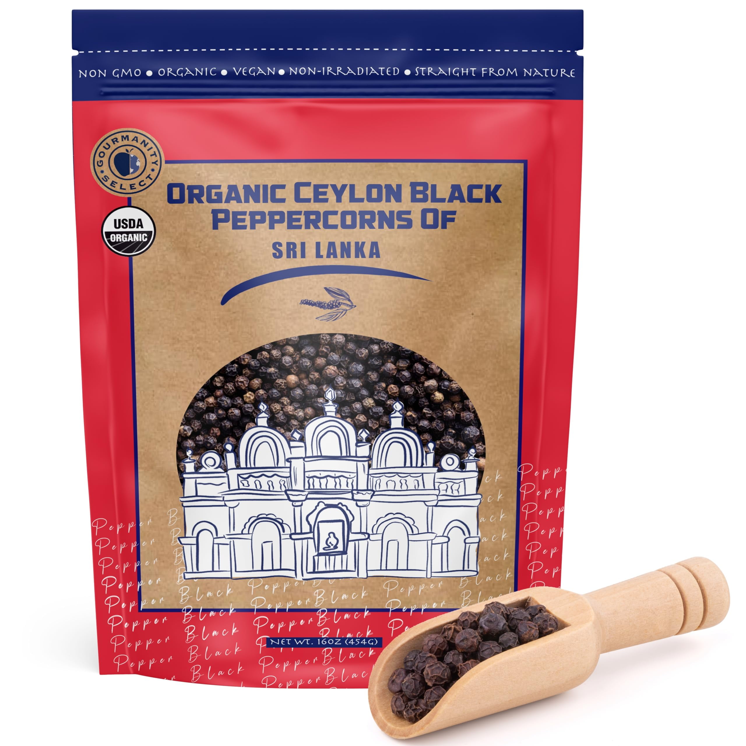 Gourmanity Organic Ceylon Whole WHF2 Black Peppercorns, Complex and Hand Picked and Sun Dried in ...