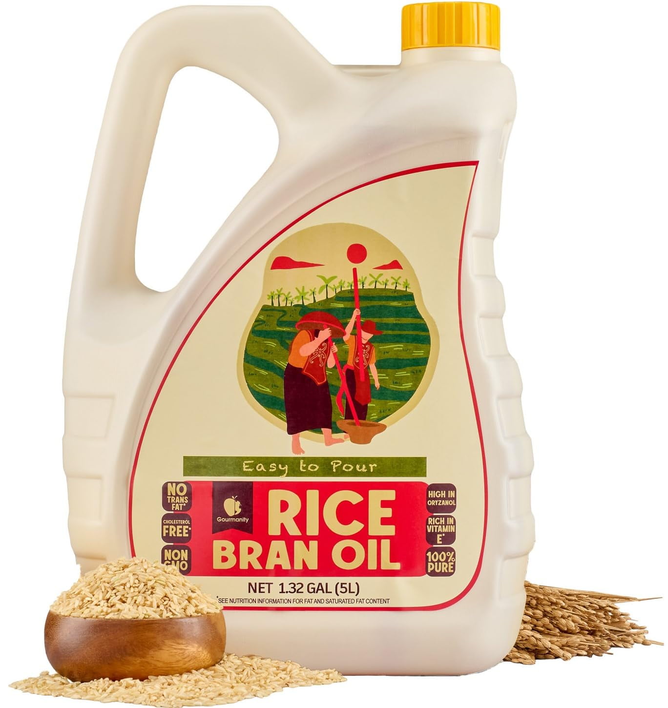 Gourmanity Rice Bran Oil, Bulk 1.32 Gallon Easy Pour Bottle, Heart ...