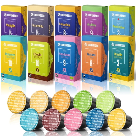 Gourmesso Coffee Trial Bundle, 100 Flavored Espresso Pods Compatible ...