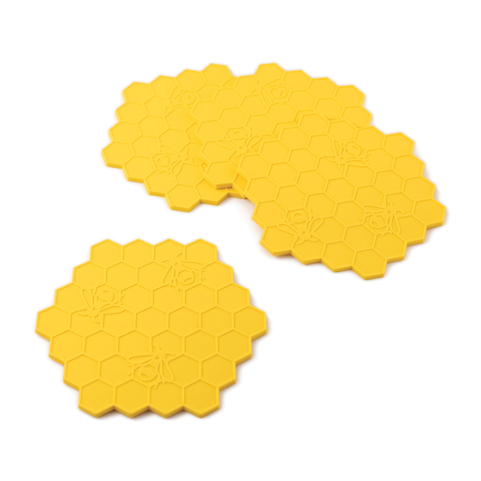 Gourmet Art 4-Piece Anti-Slip Durable Reusable Beehive Silicone Coaster ...