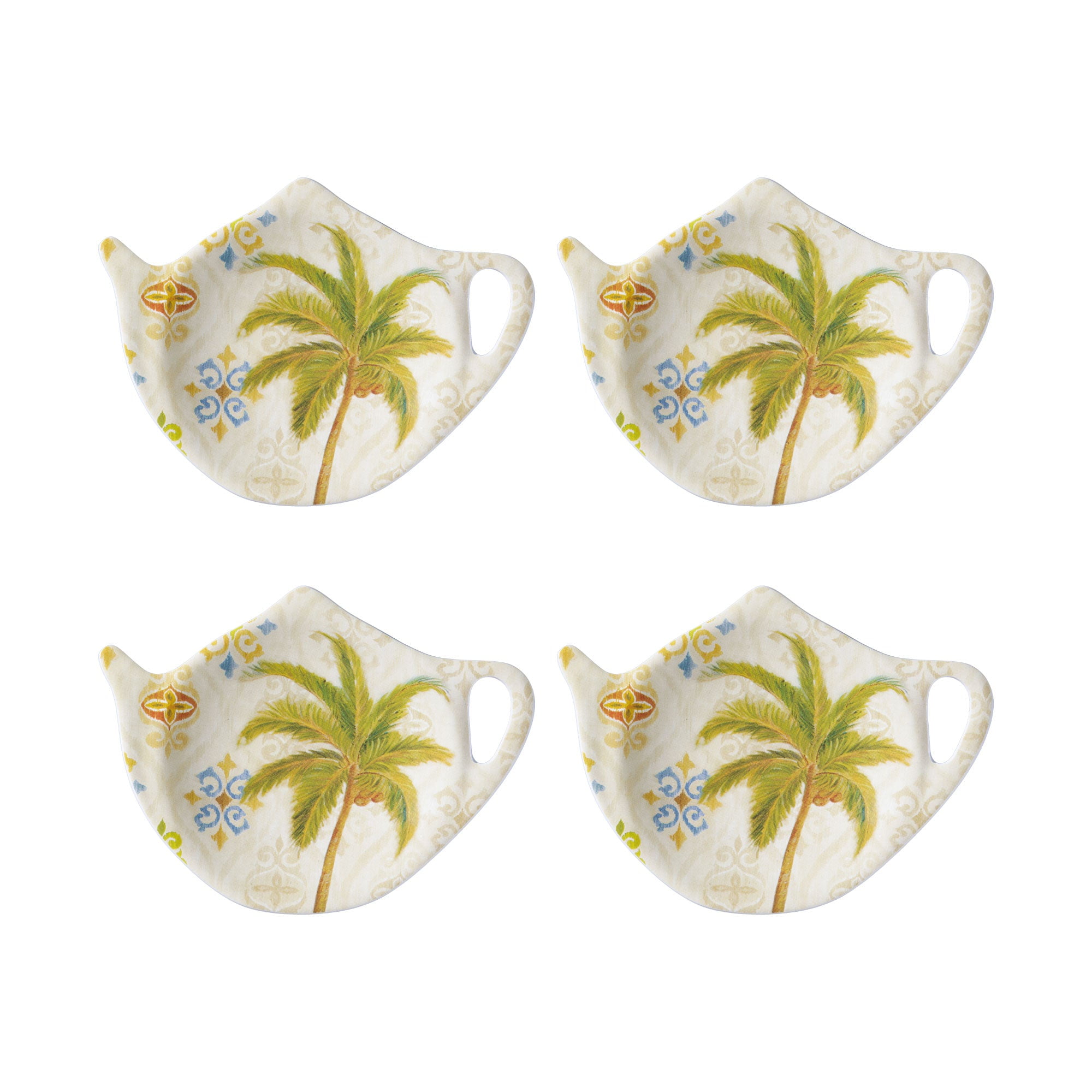 Gourmet Art 4-Piece Ikat Palm Teapot Shaped Tea Bag Holder Set/Spoon ...