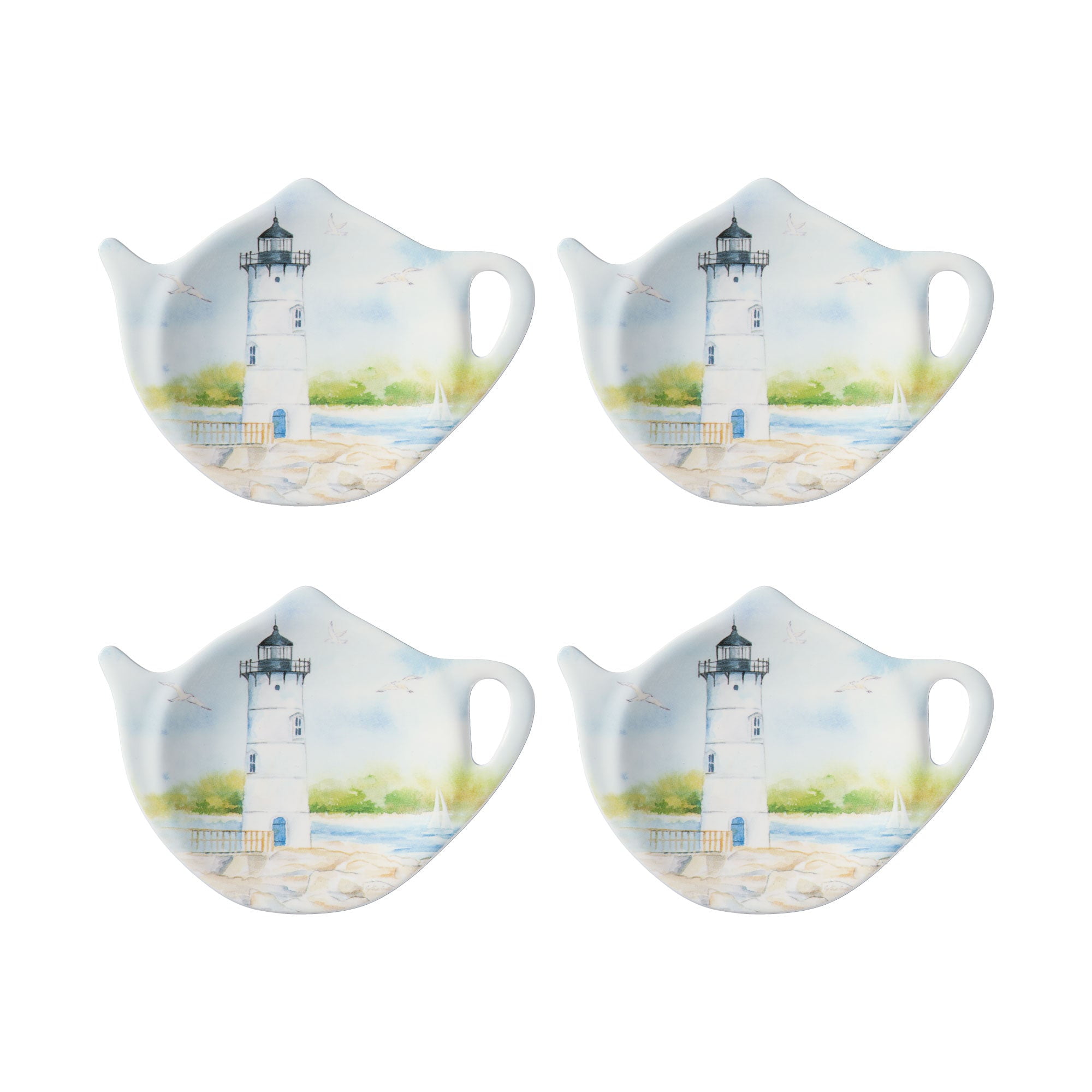 Gourmet Art 4-Piece Lighthouse Teapot Shaped Tea Bag Holder Set/Spoon ...