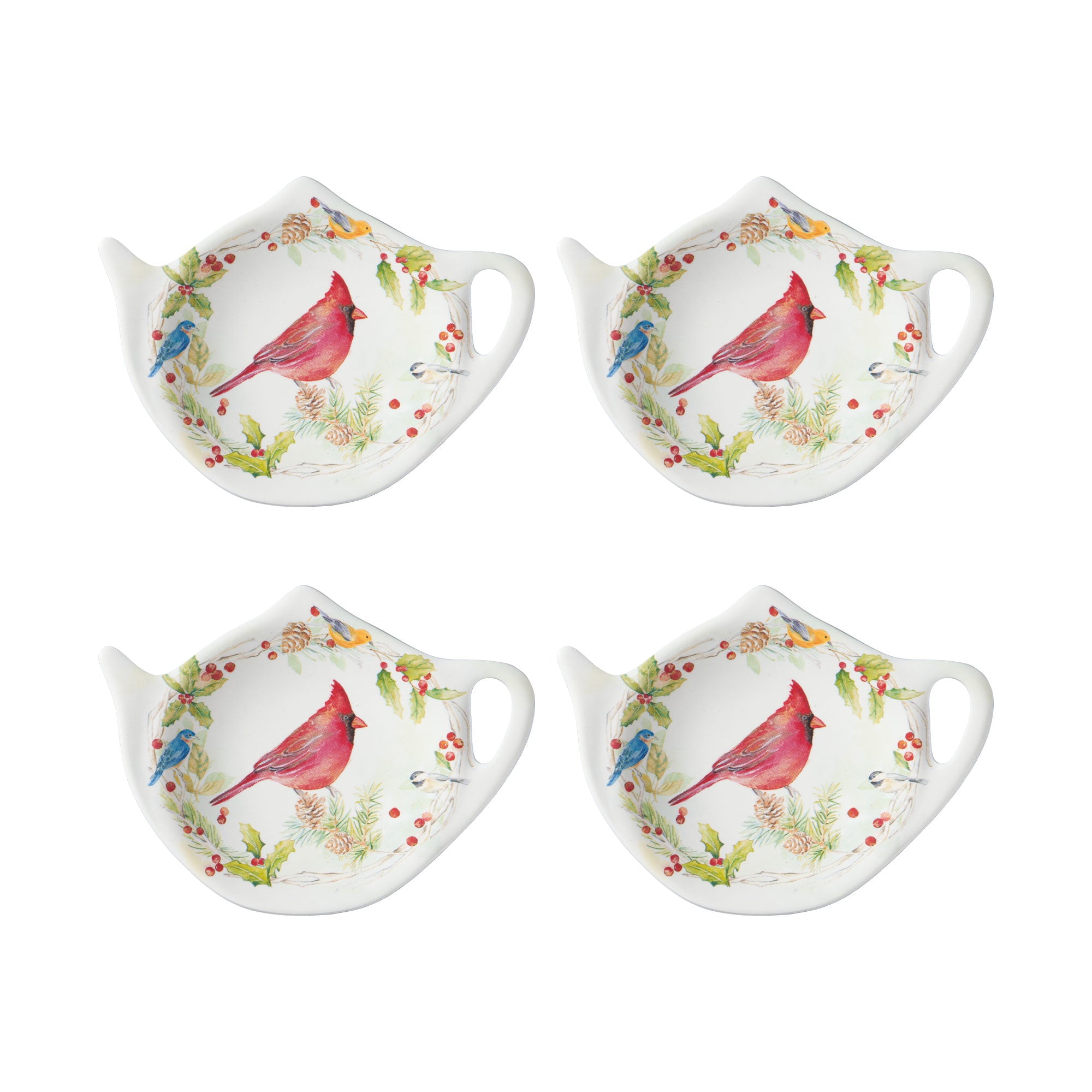 Gourmet Art 4-Piece Winter Birds Teapot Shaped Tea Bag Holder Set/Spoon ...
