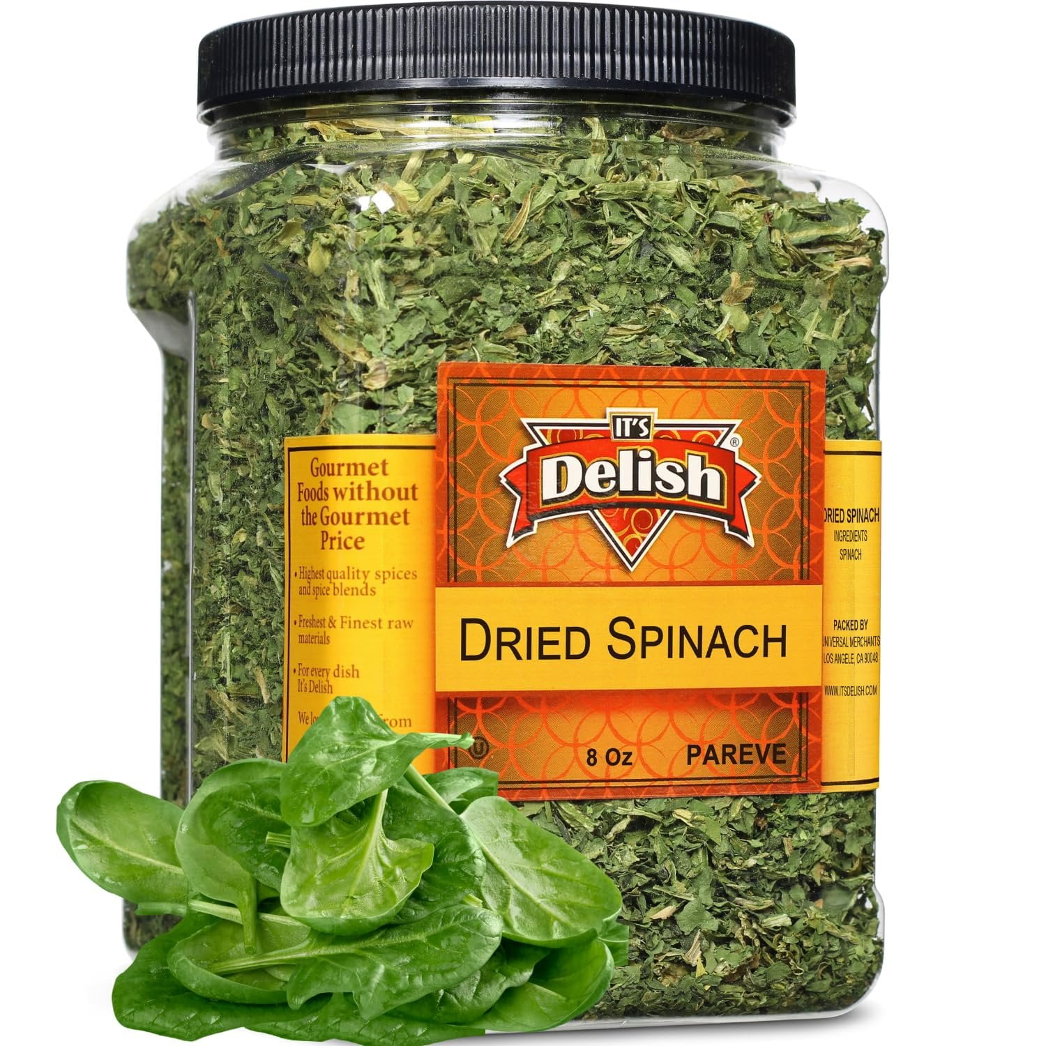 Gourmet Chopped Dried Spinach Flakes by Its Delish, 8 Oz Jumbo Reusable ...
