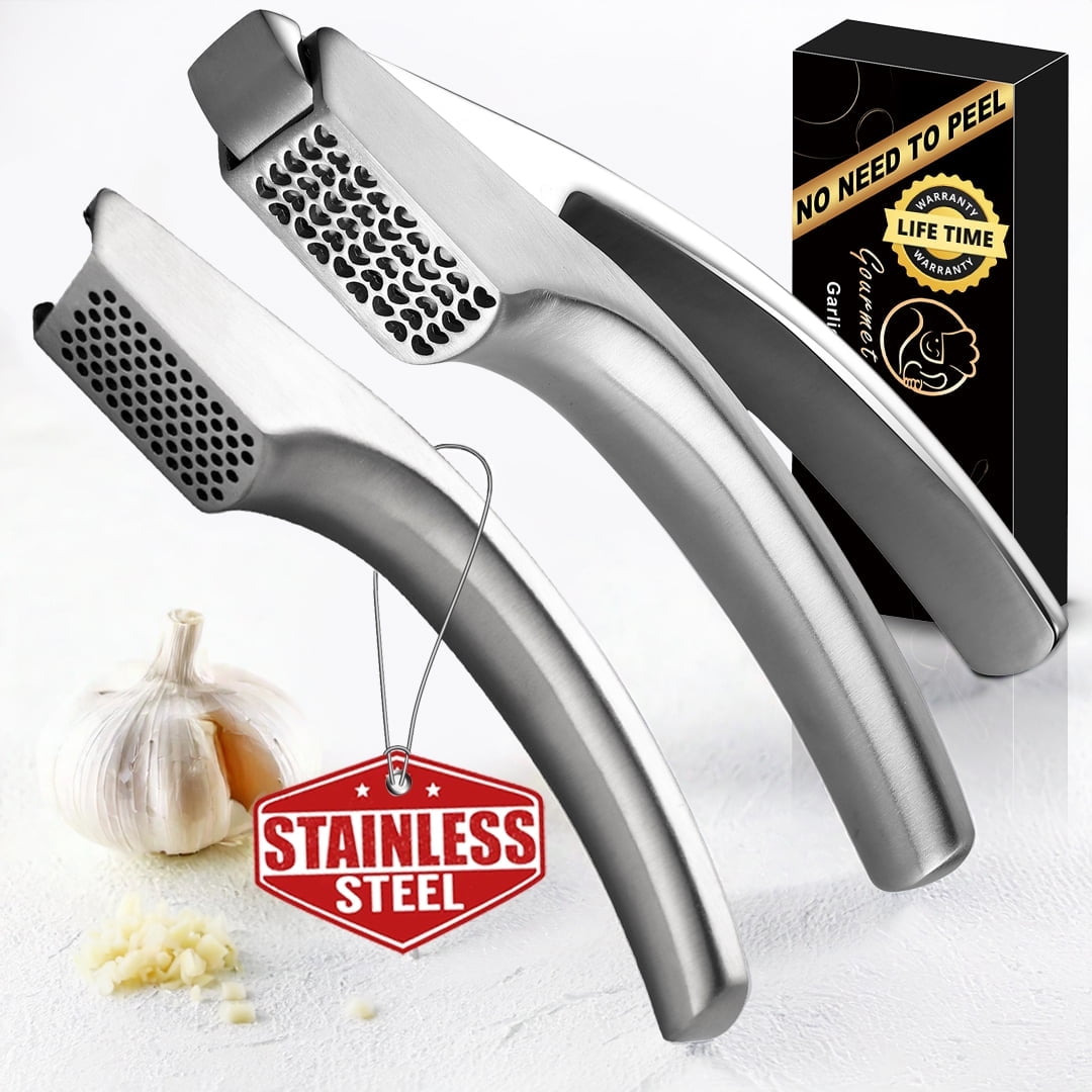 Gourmet Easy -No Peeling Required Stainless Steel Garlic Press with Two ...
