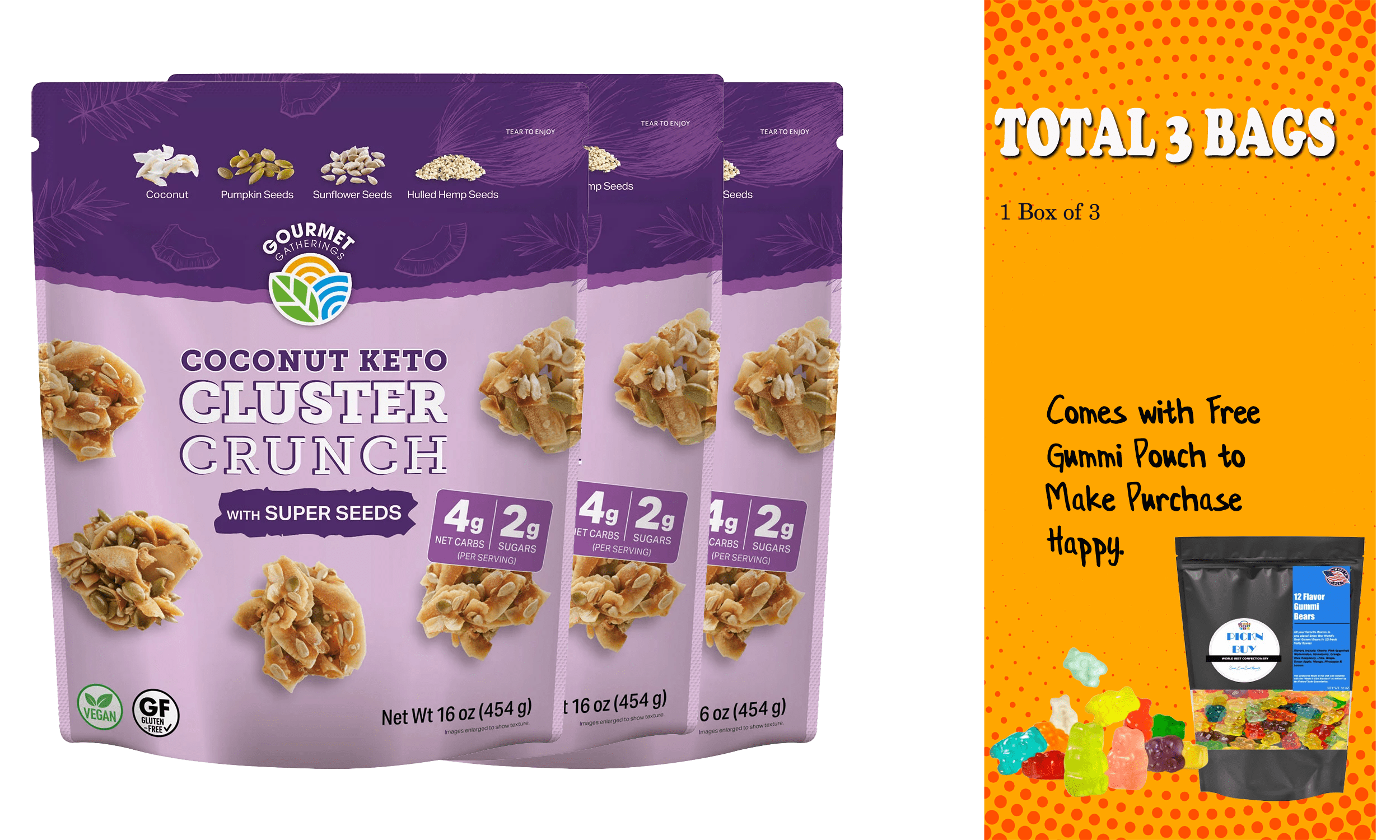 Gourmet Gatherings Coconut KETO Cluster Crunch, 16 oz. 3pk - Walmart.com