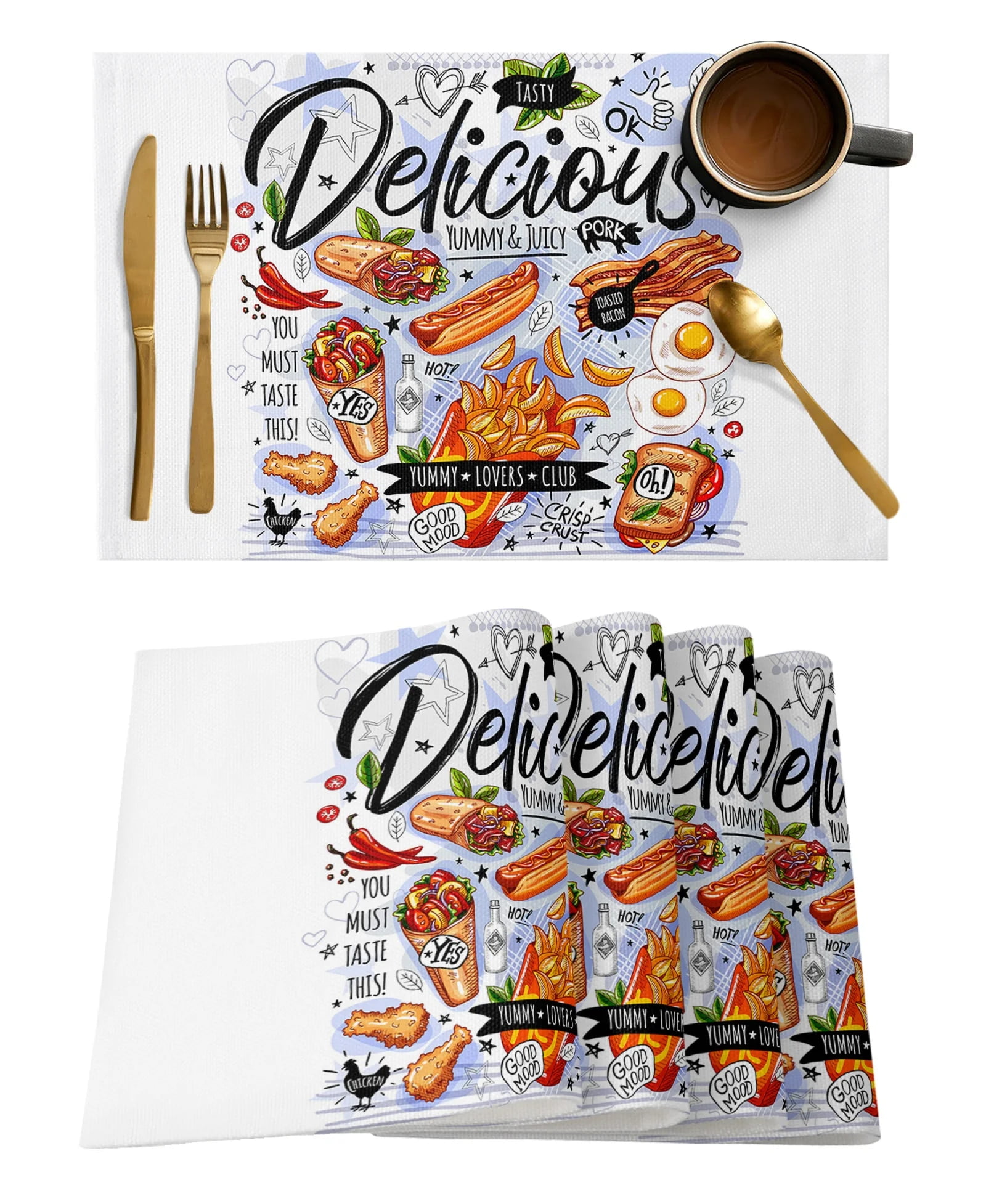 Gourmet Graffiti Pizza Placemat for Dining Table Tableware Mats Kitchen ...