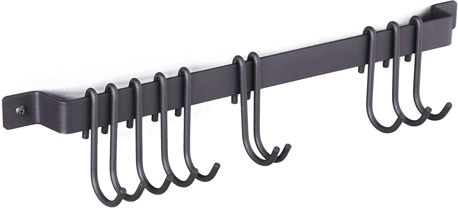 Gourmet Kitchen Rail with 10 Hooks, Wall Mounted Wrought Iron Hanging ...