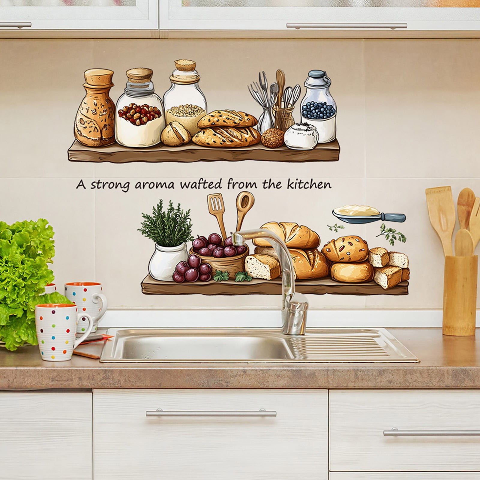 Gourmet Kitchen Wall Sticker Set of 1 Rustic Food Illustrations for ...