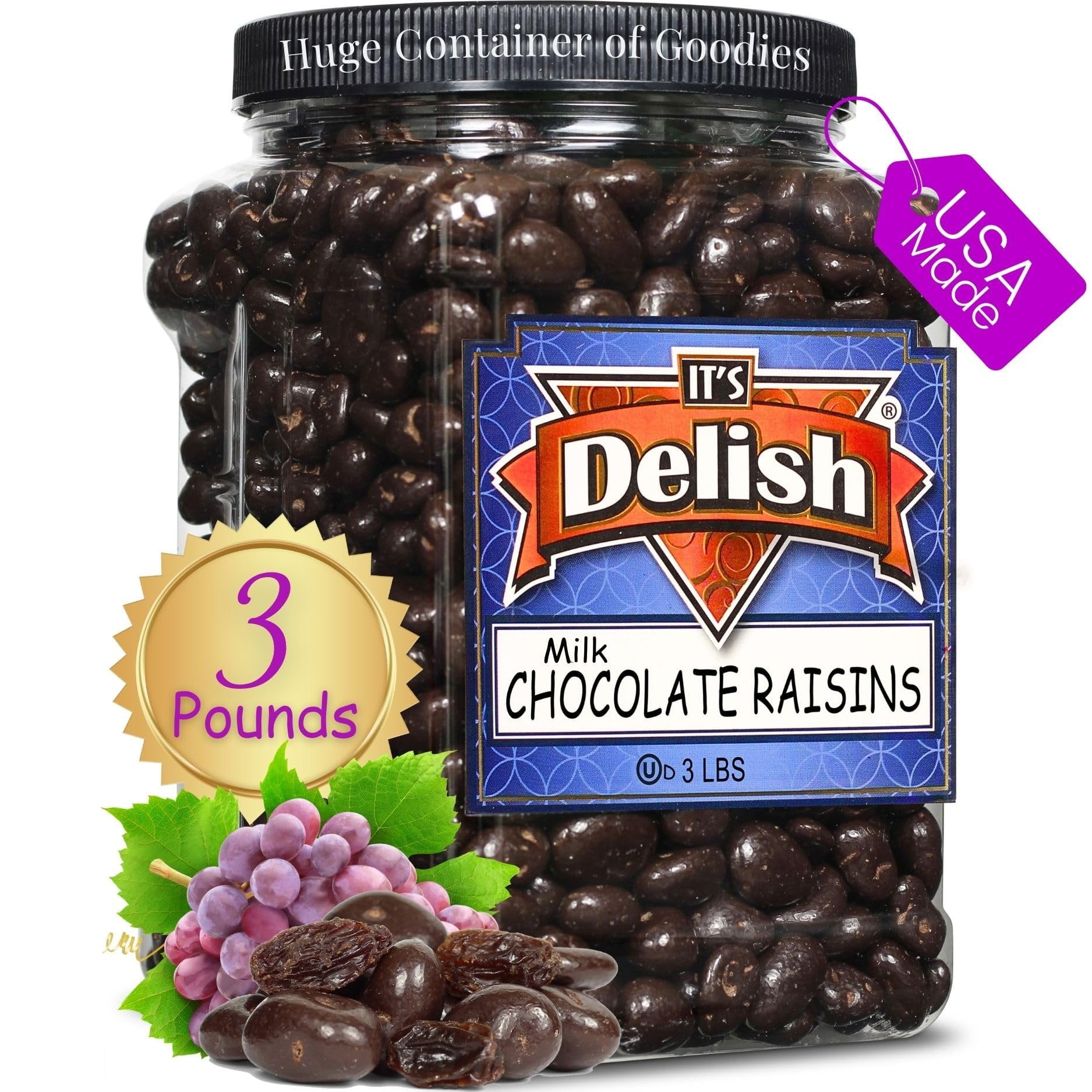 Gourmet Milk Chocolate Covered Raisins by It's Delish, 3 LBS Jumbo ...