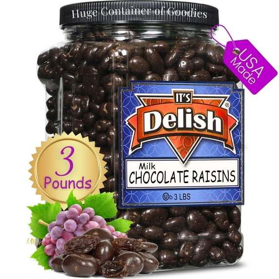 Gourmet Milk Chocolate Covered Raisins by It's Delish, 3 LBS Jumbo ...