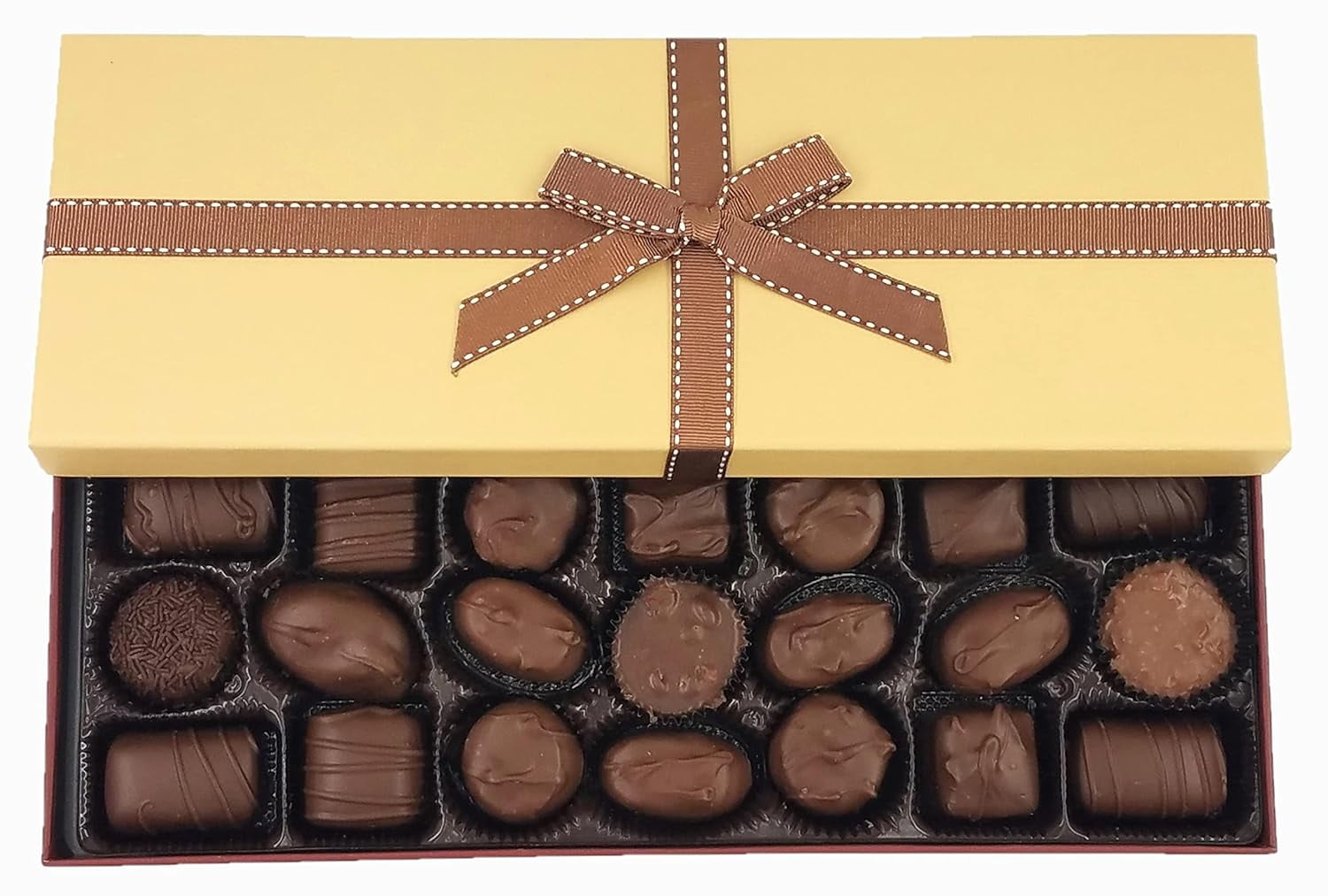 Gourmet Milk Chocolate in Gift Box with Bow, 21 Piece Fine Assorted ...